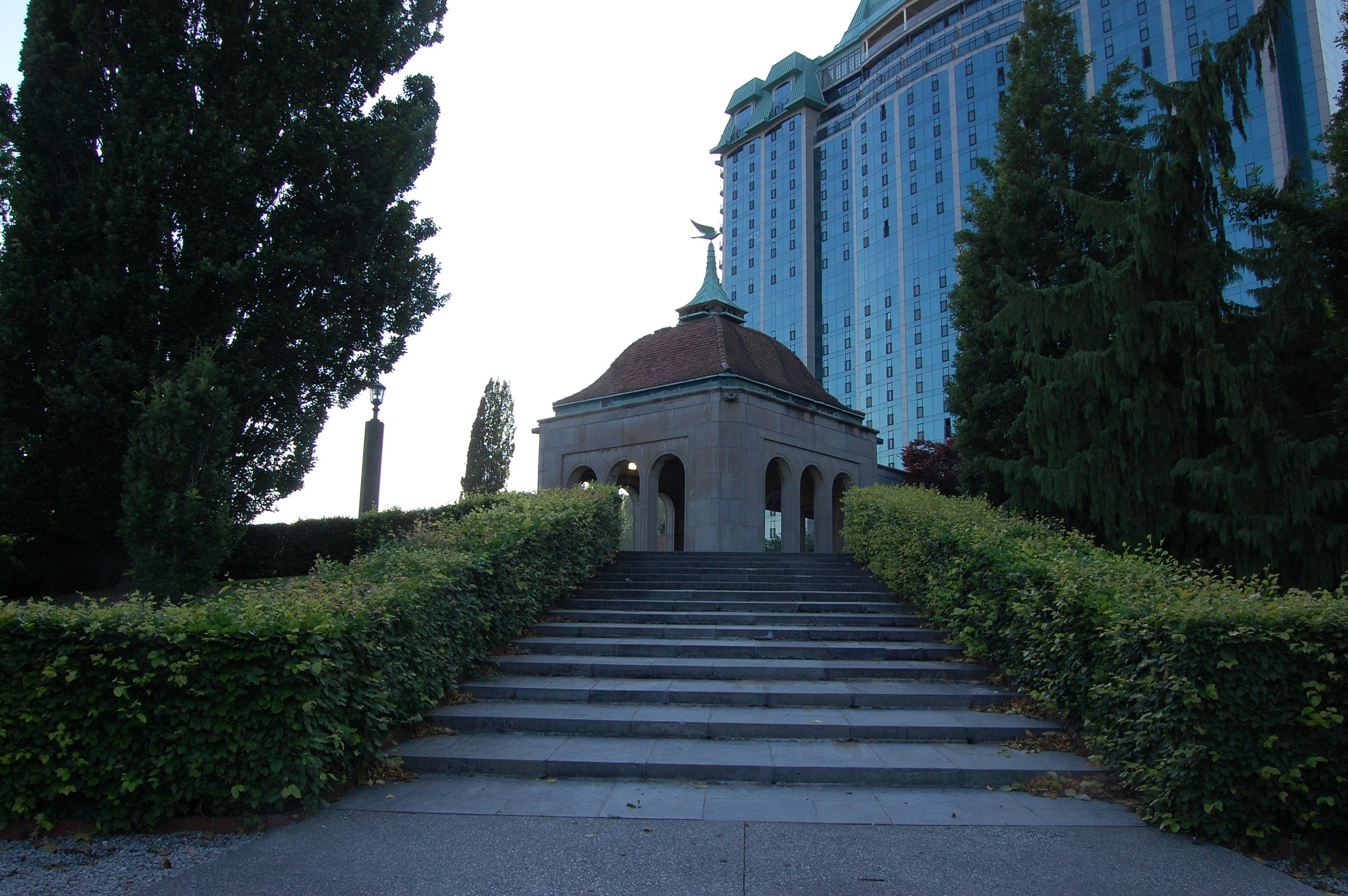 Ancient Pavilion at the Foot of a Towering Staircase