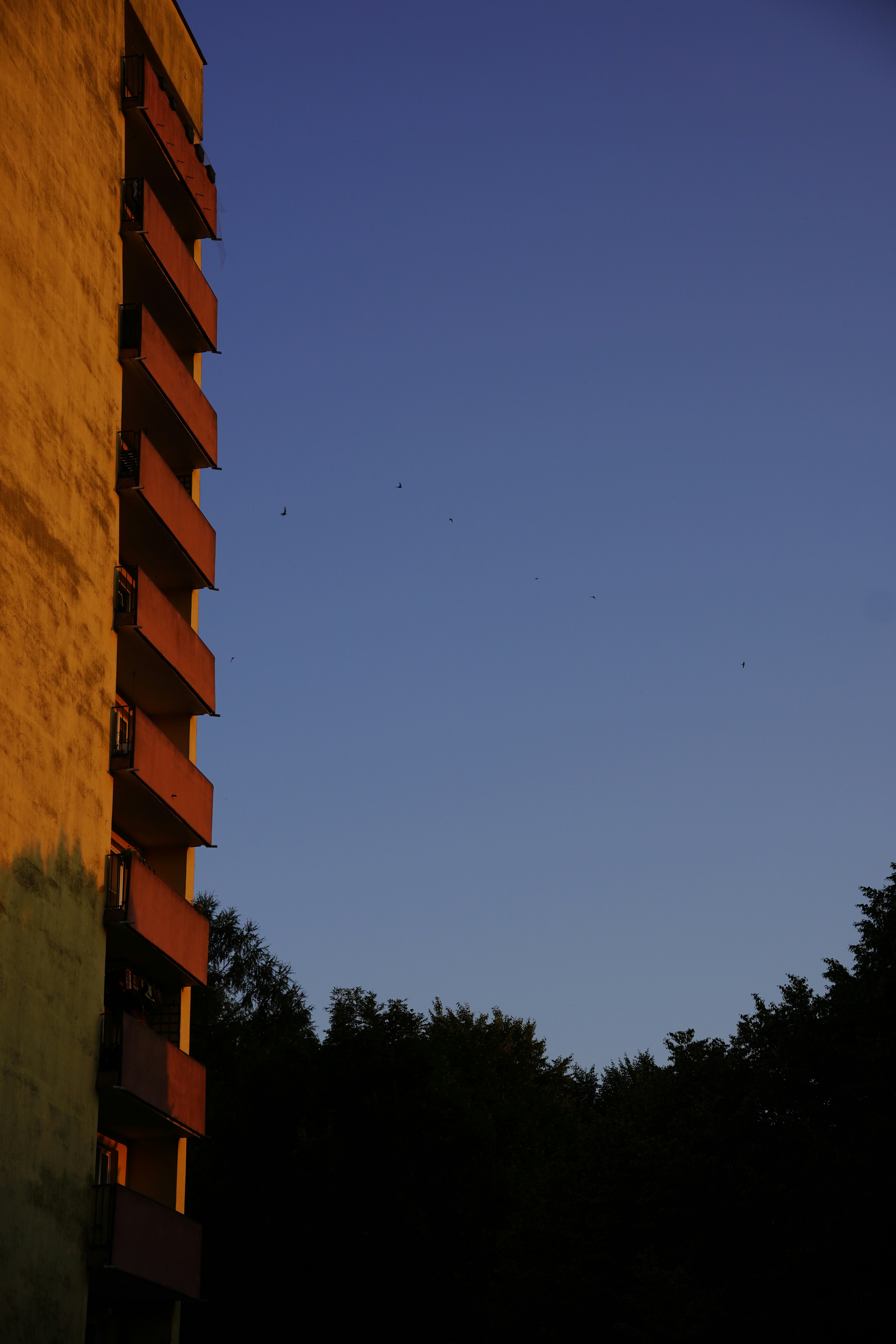 Edge of Daylight: A Balcony Stack Against a Dusky Sky