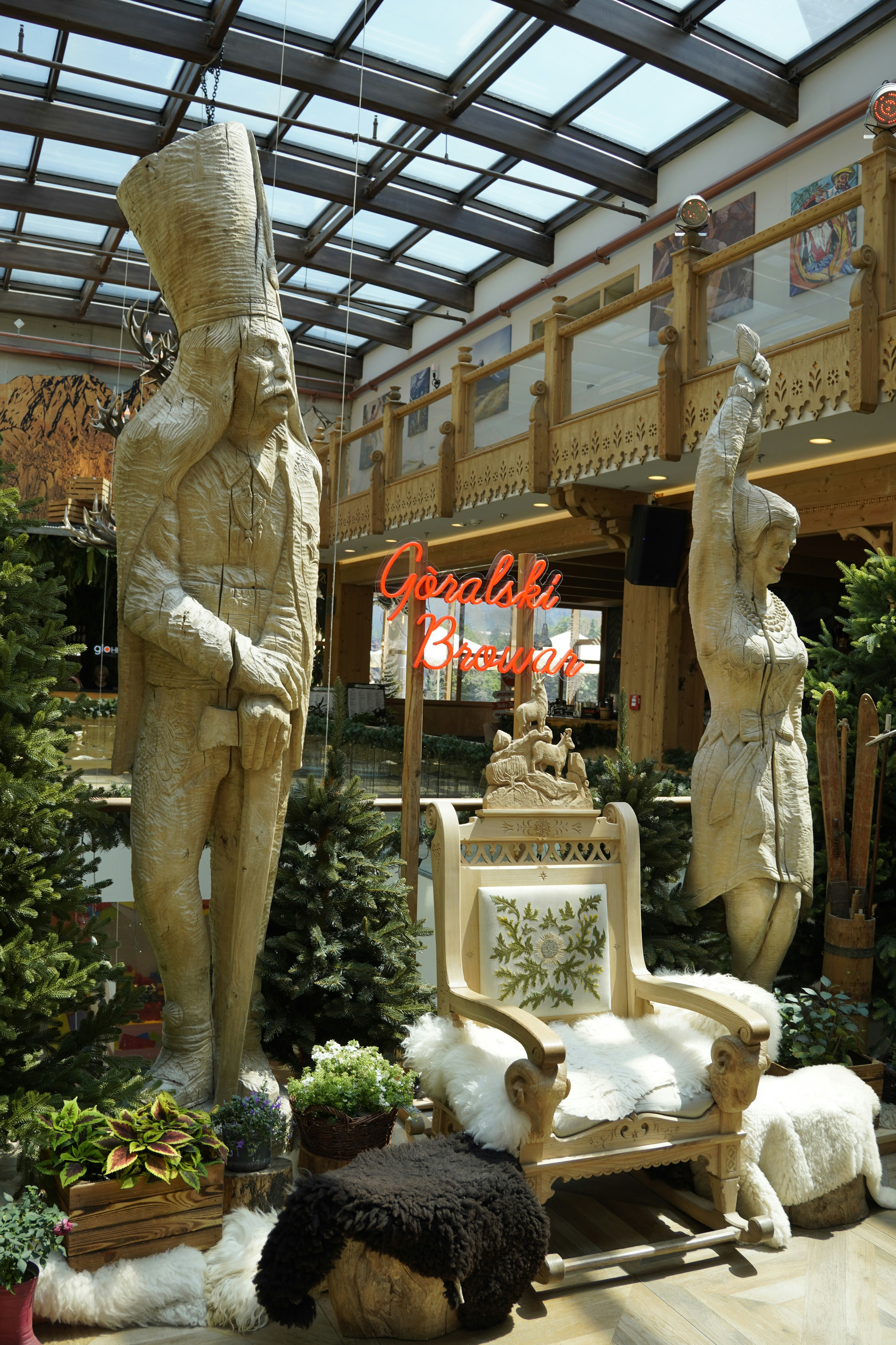 Statues in a Sunlit Conservatory: Regal Grotto Amid Vintage Throne