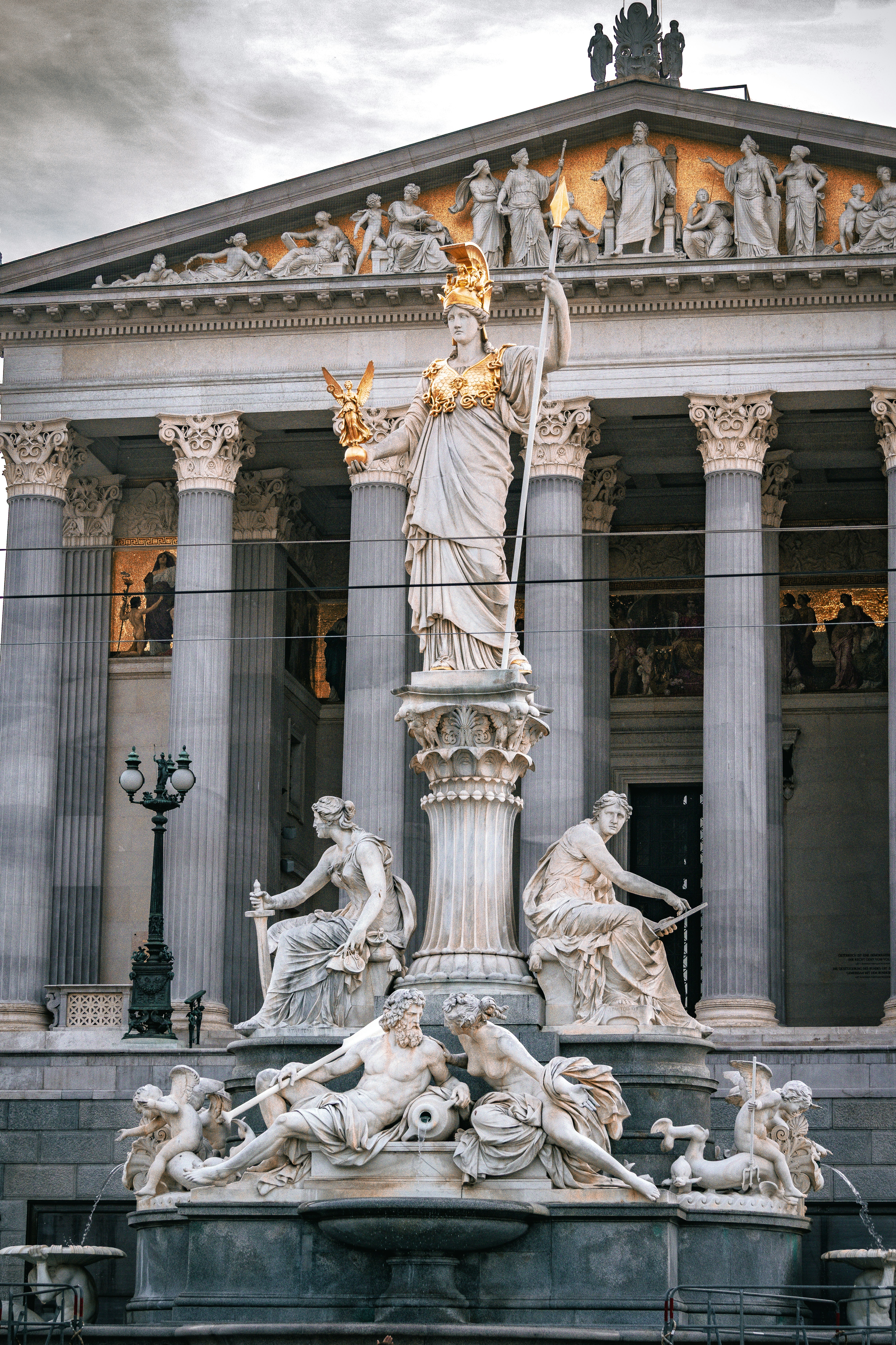 Statue Fountain Overlook: Classical Heroine at the Grand Steps