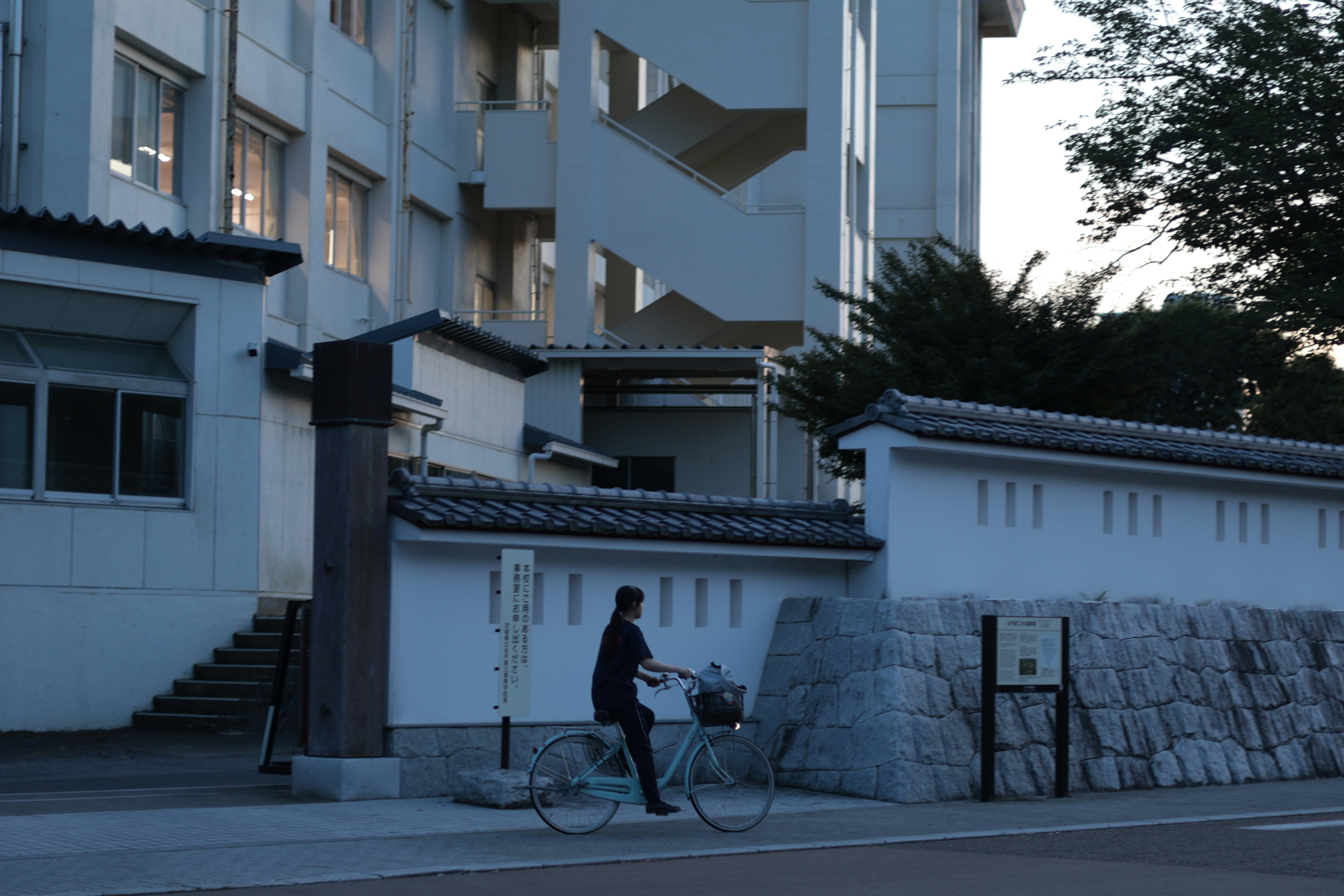 Cyclist at a Quiet Urban Gate