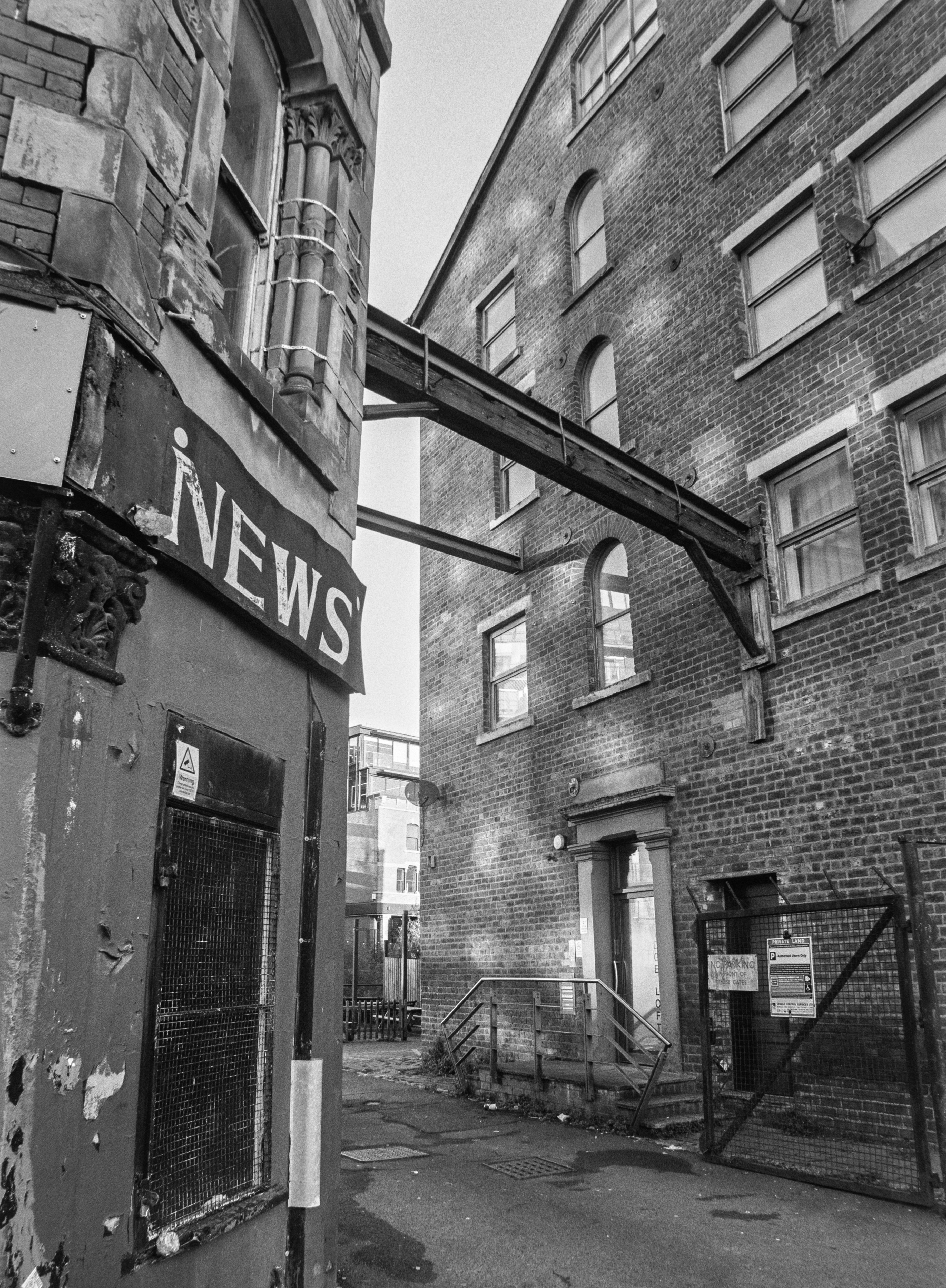 Post-industrial streetscape in Leeds. Ilford Delta 100 film.