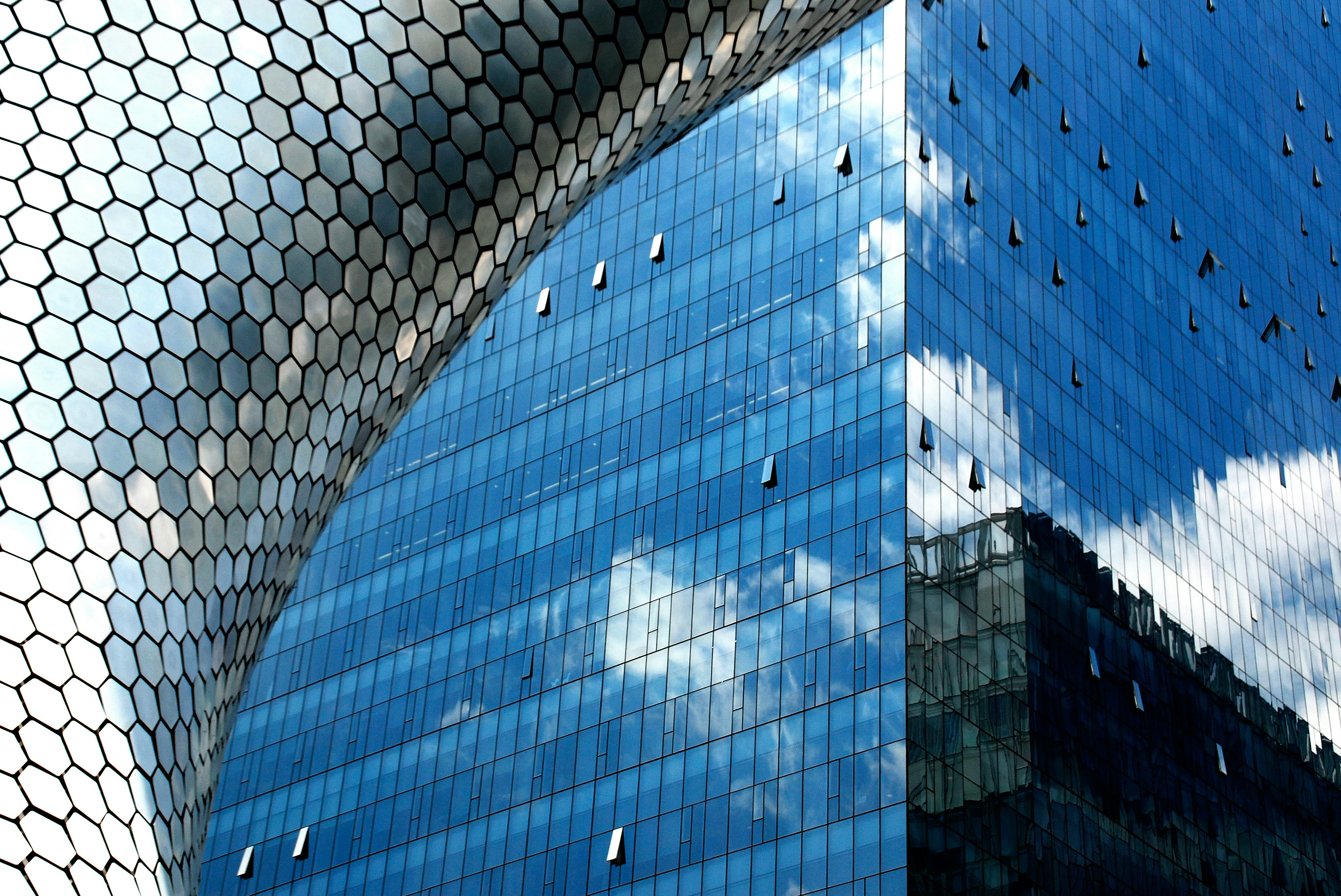 Reflections and Lattices: A Glass-Curved Facade Framing the Sky
