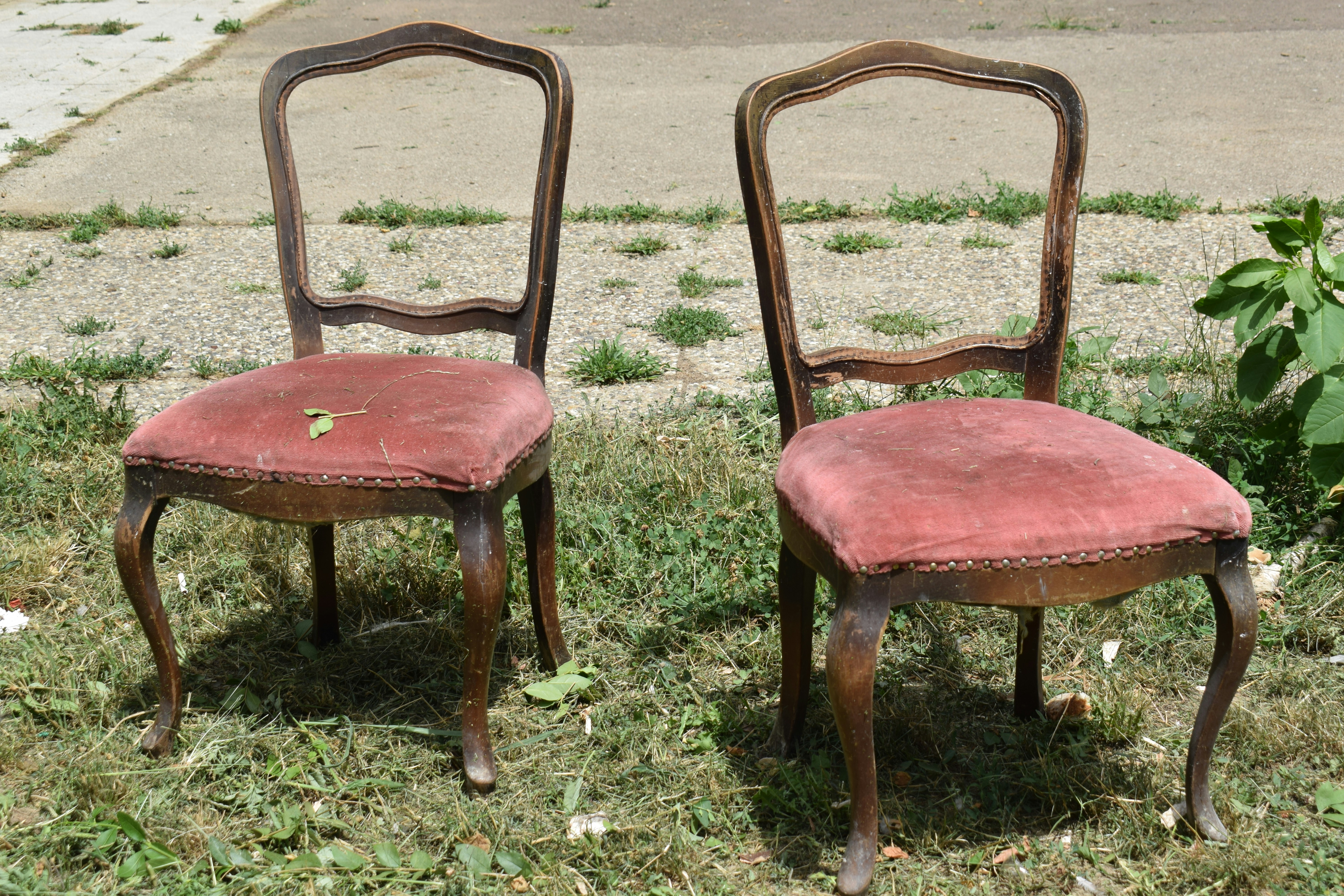 Two Weathered Chairs Stand Guard Over a Patch of Dried Grass