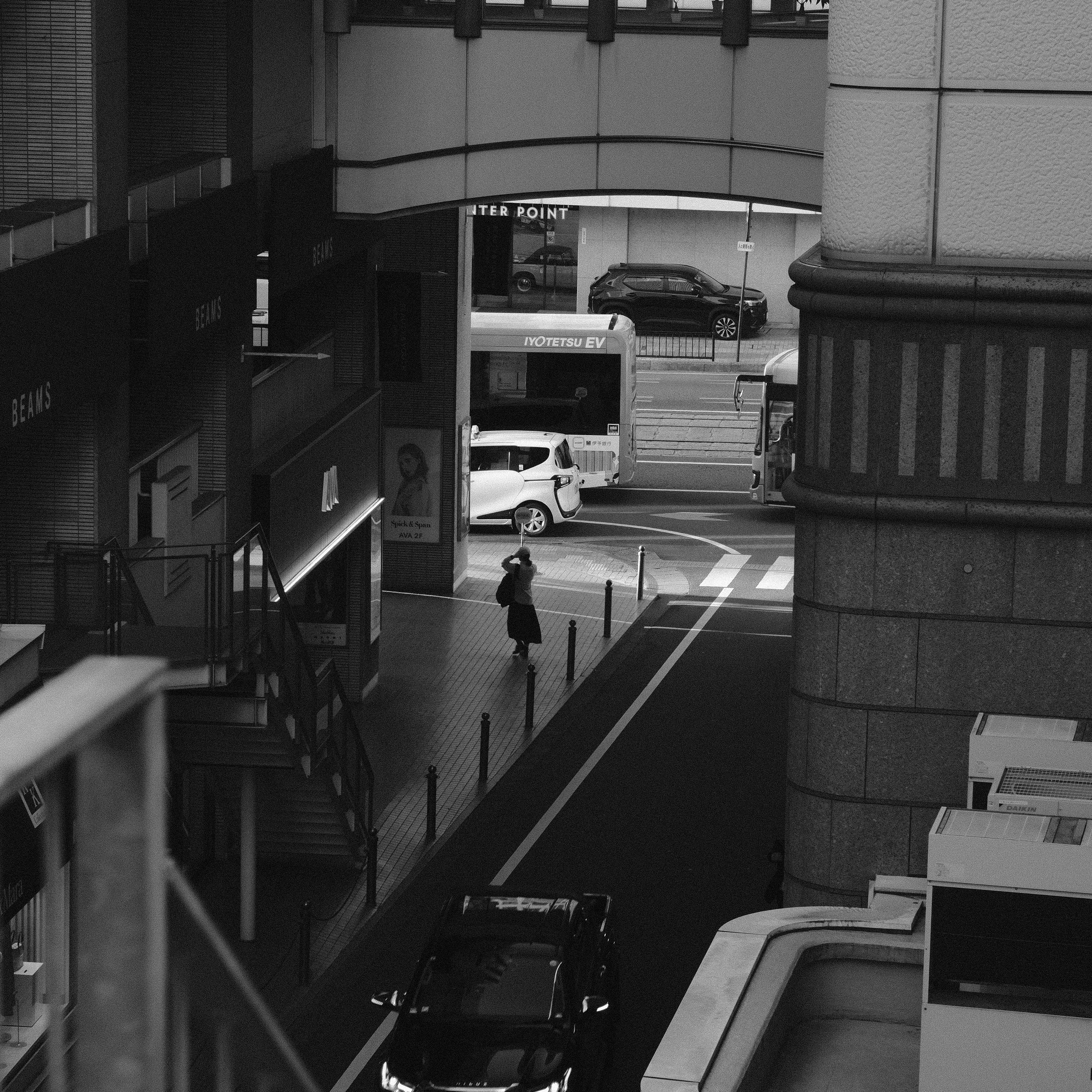 Pedestrian Corridor: A Quiet Moment in a Monochrome City