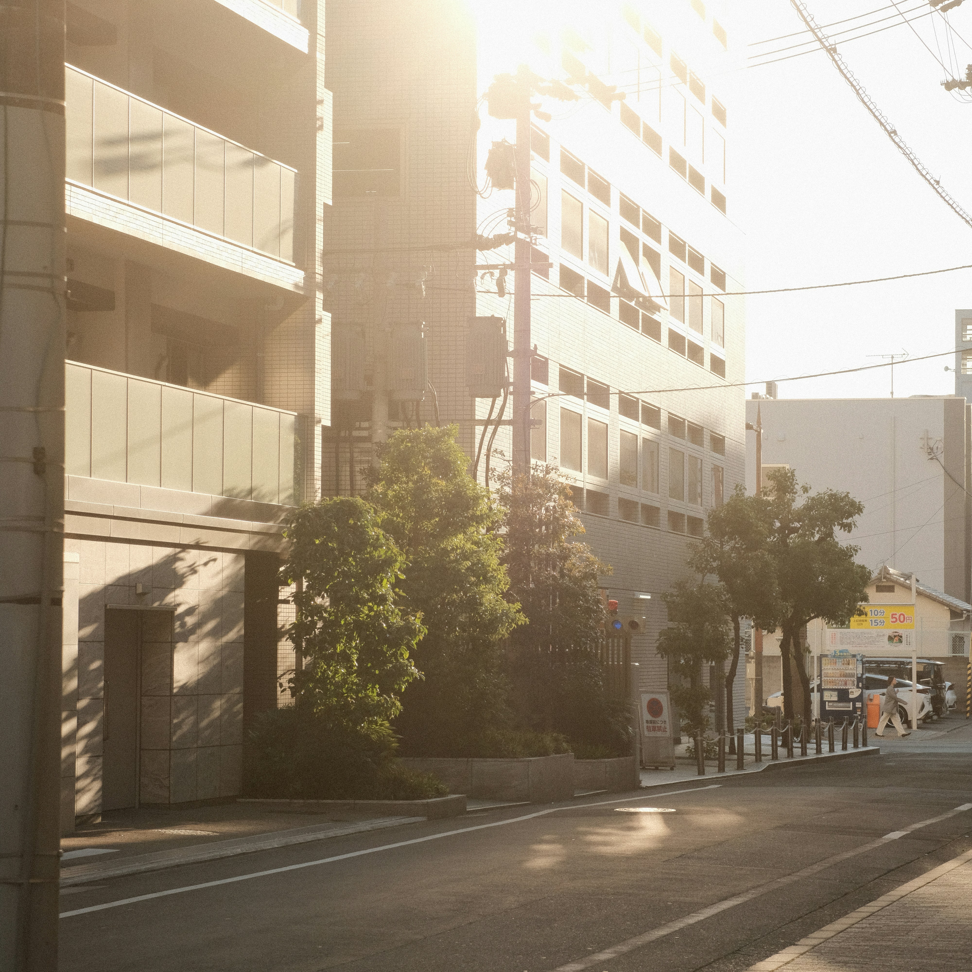 Sunlit Street Canyon: Urban Architecture and Shadows