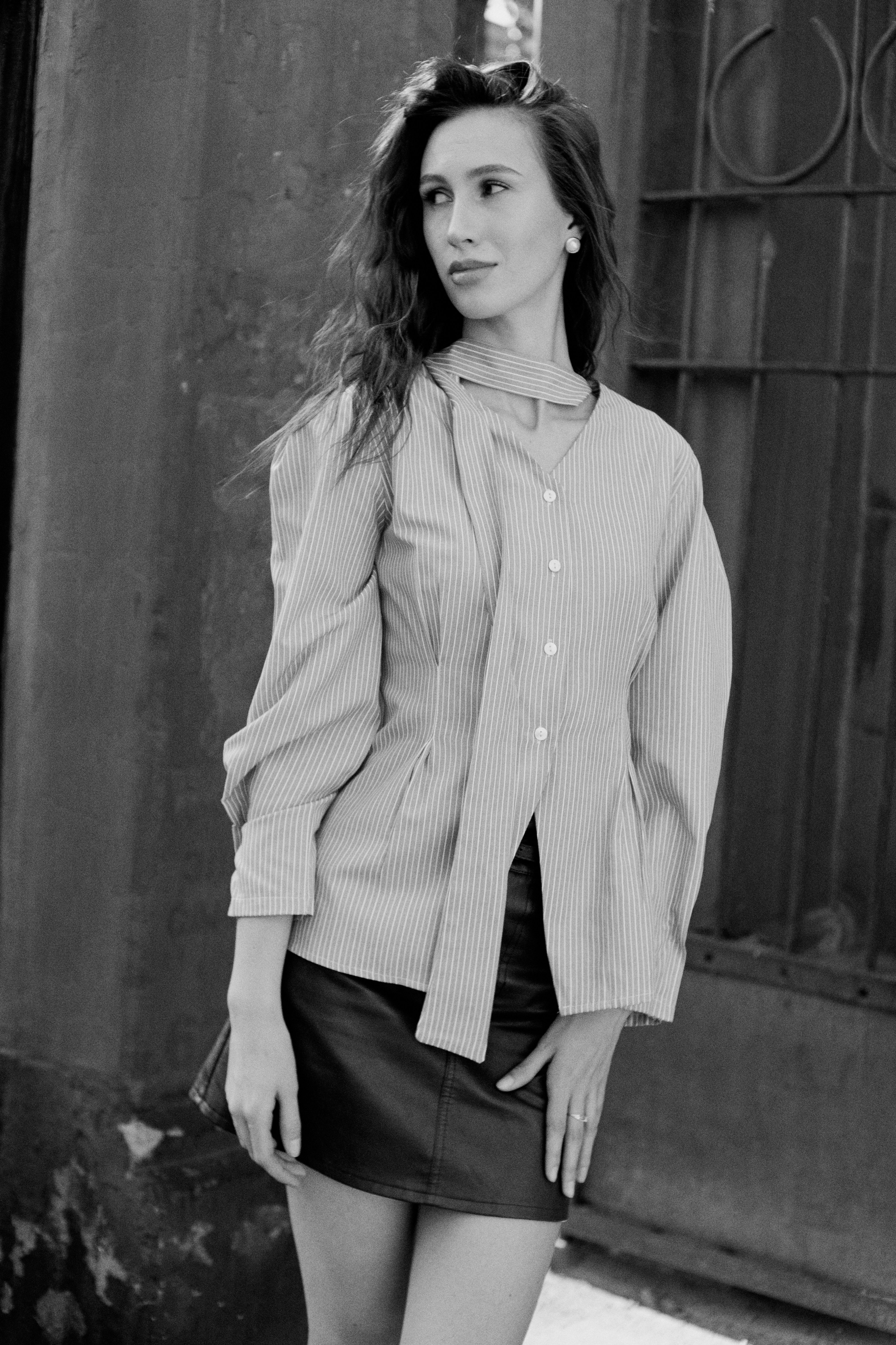 Monochrome Moment: Graceful Portrait in Stripes