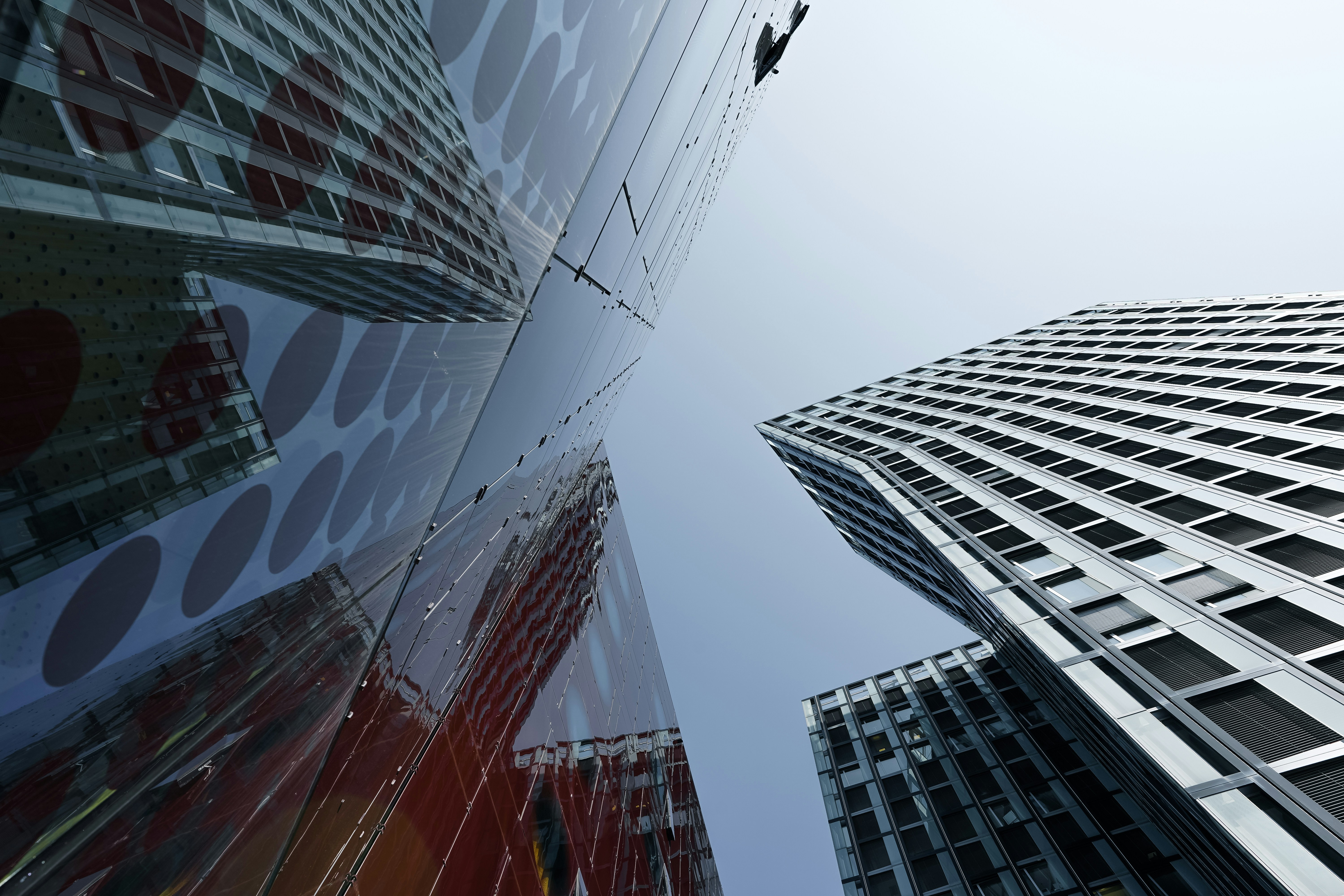 Skyscraper Vantage: A Tilted Ascent Between Glass and Steel
