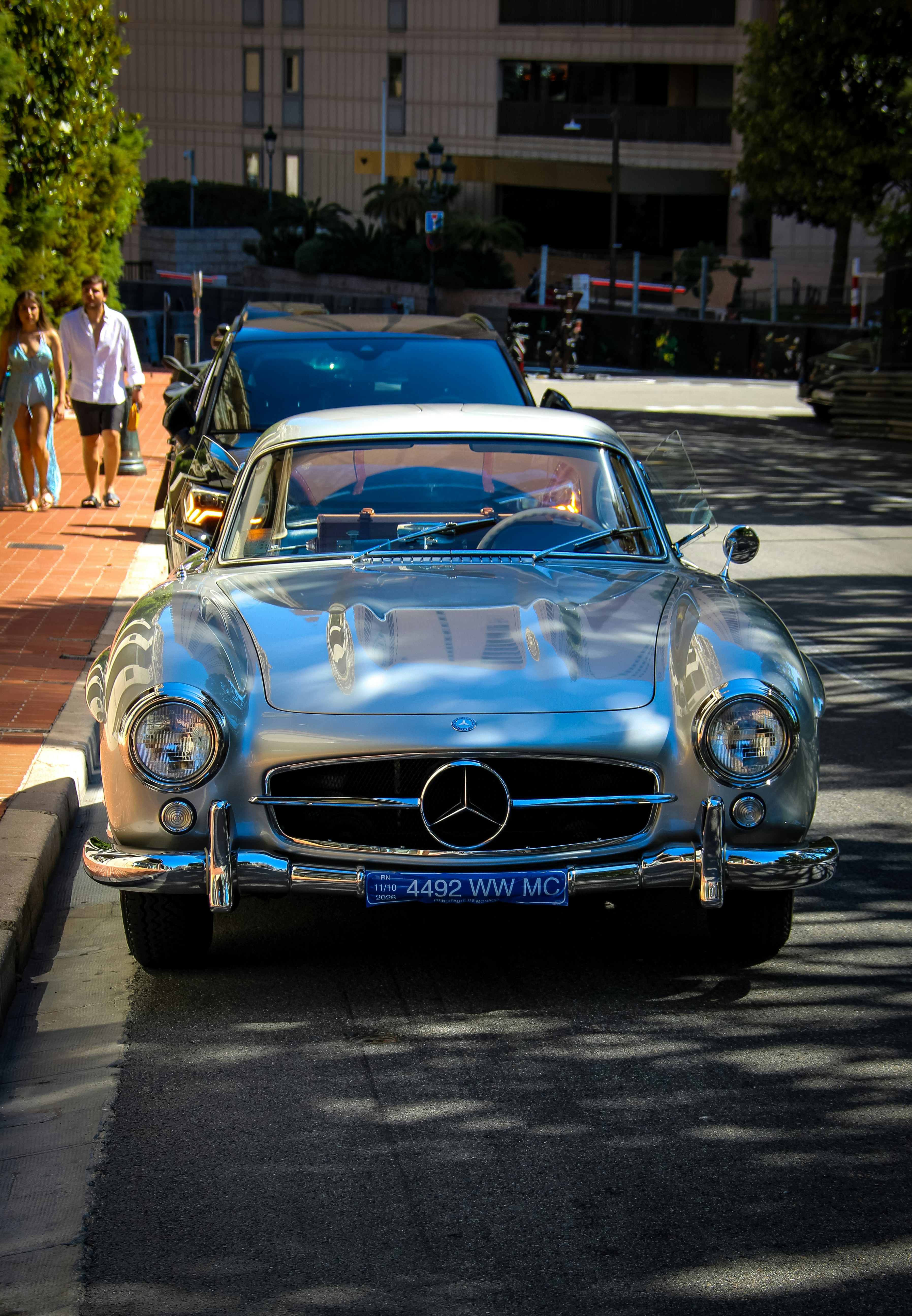 Shiny Mercedes Classic Staring Down the Street