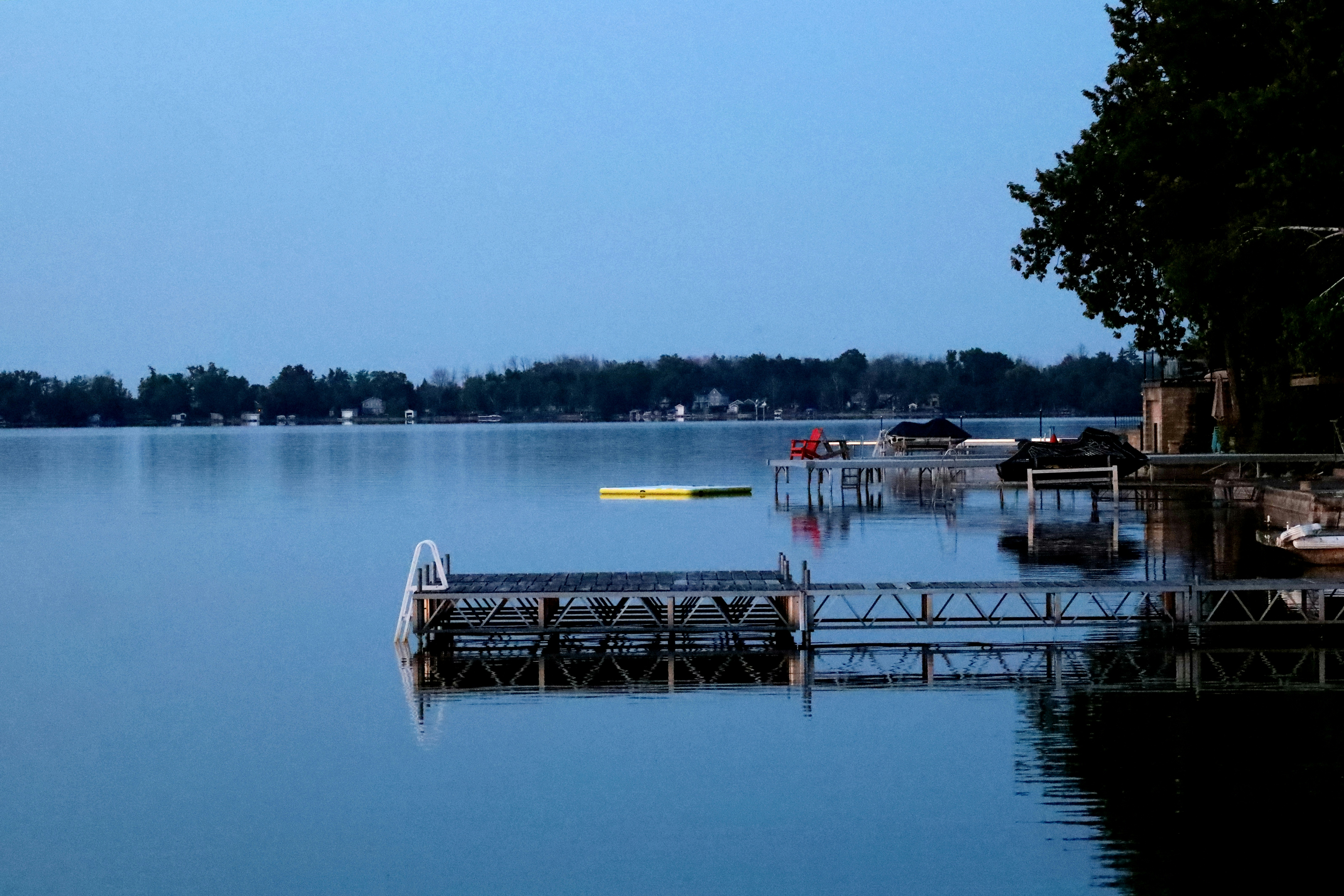 Calm Lakeside Docks at Dusk