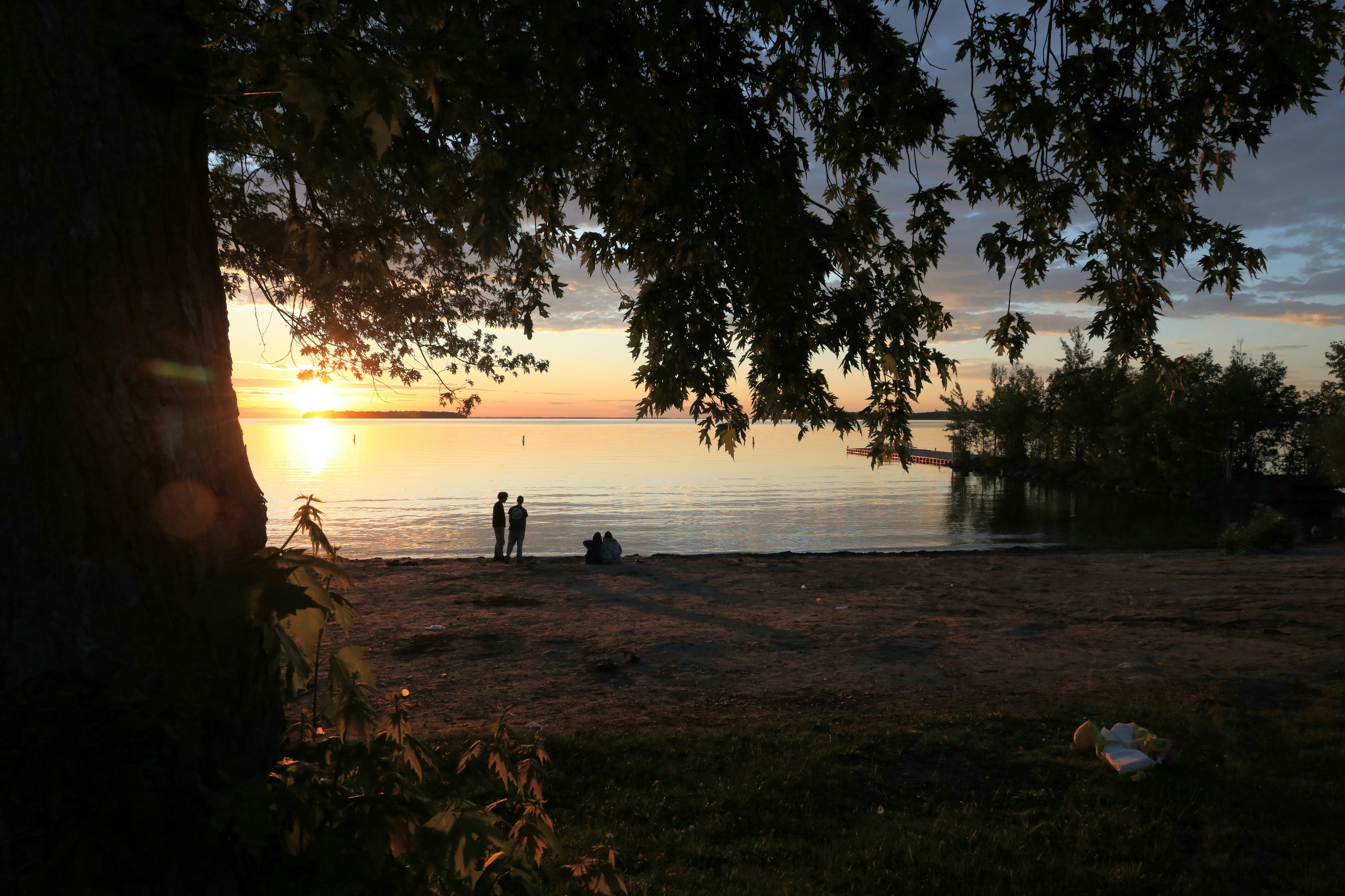 Quiet Sunset by the Lake: silhouettes at the shore