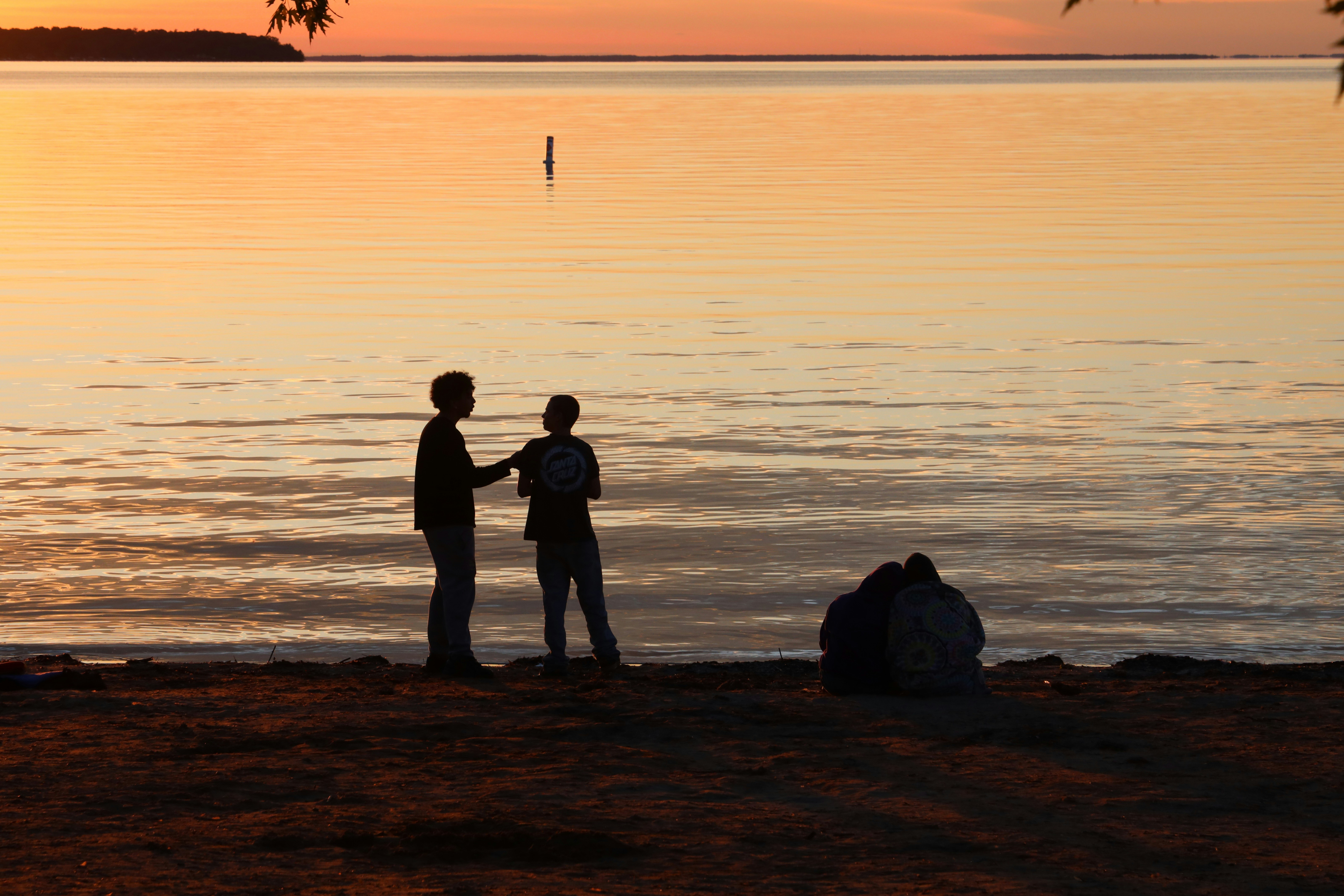 Silhouettes at Dusk: Conversations Along the Shore