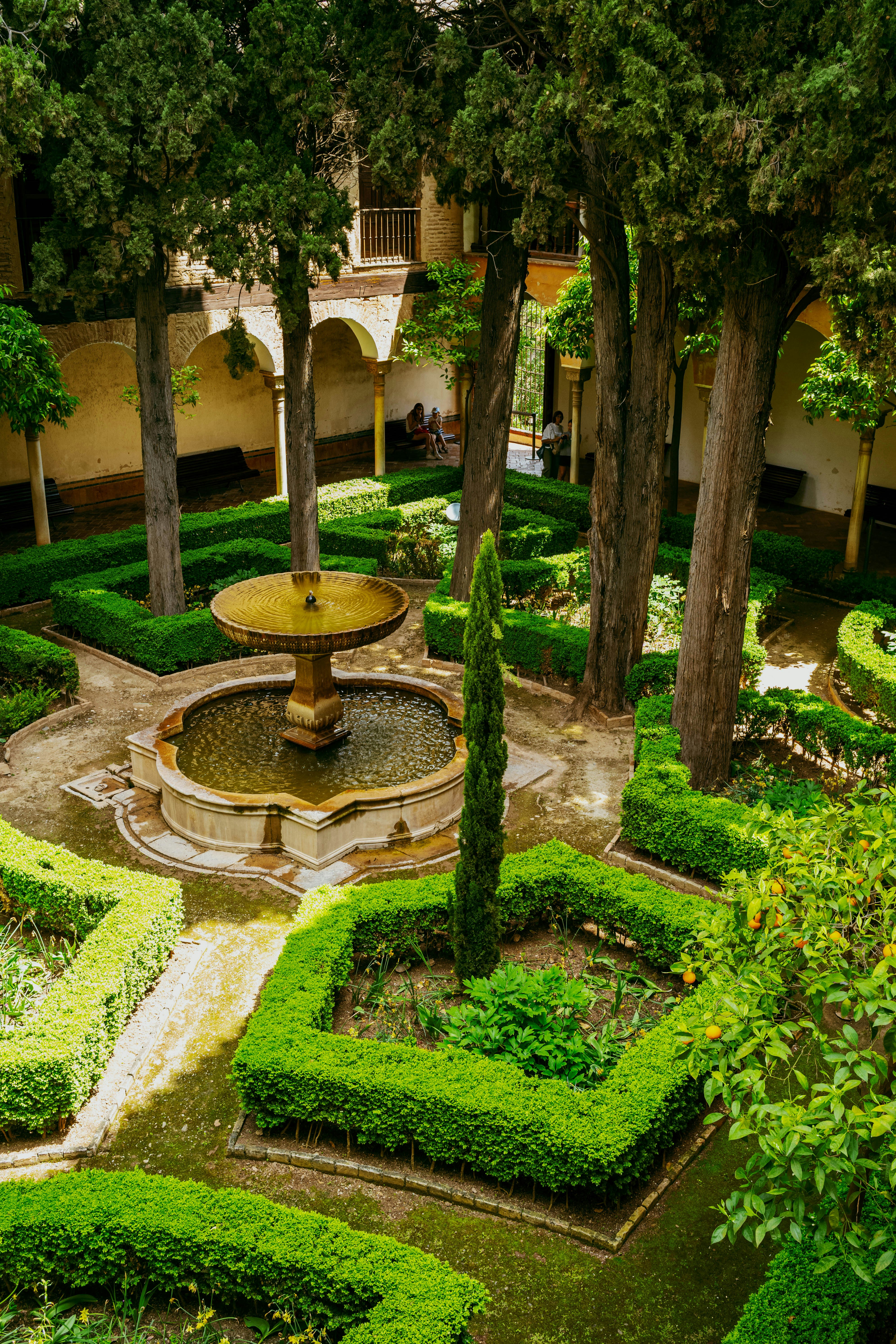 Heritage Courtyard with Central Fountain and Boxwood Maze