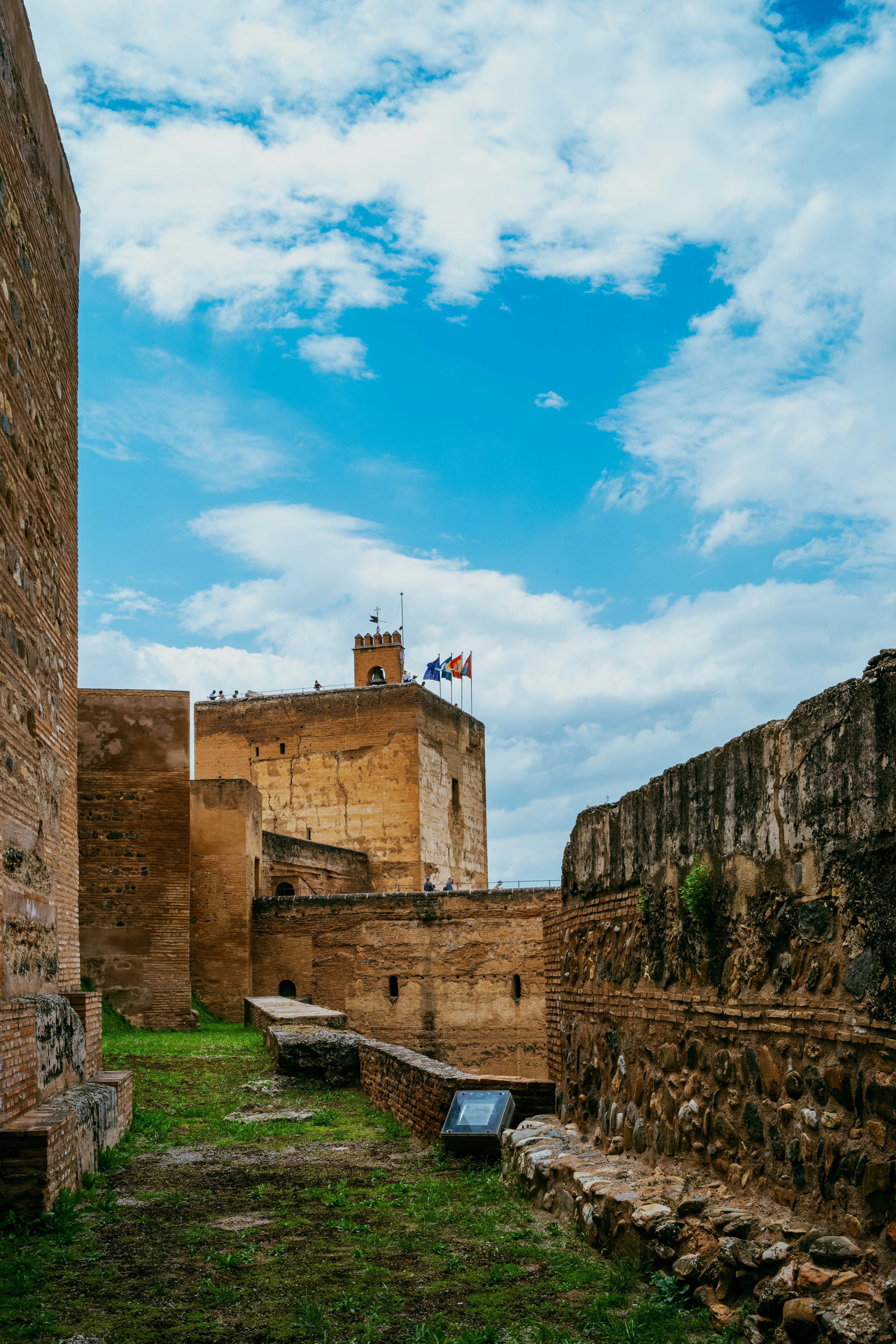 Castle Courtyard Under a Wide Blue Sky