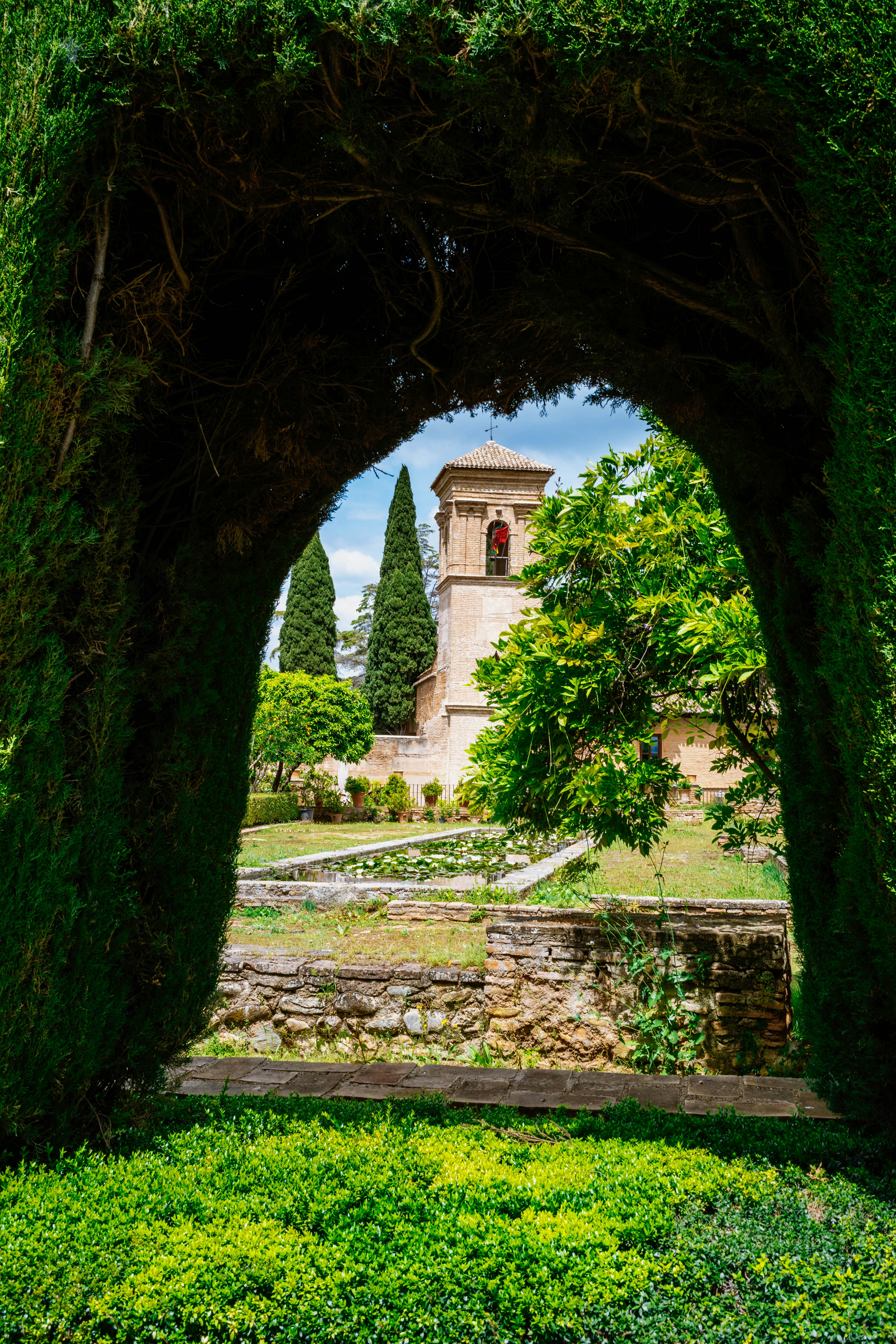 Through the Arch: Sunset of Stone and Foliage