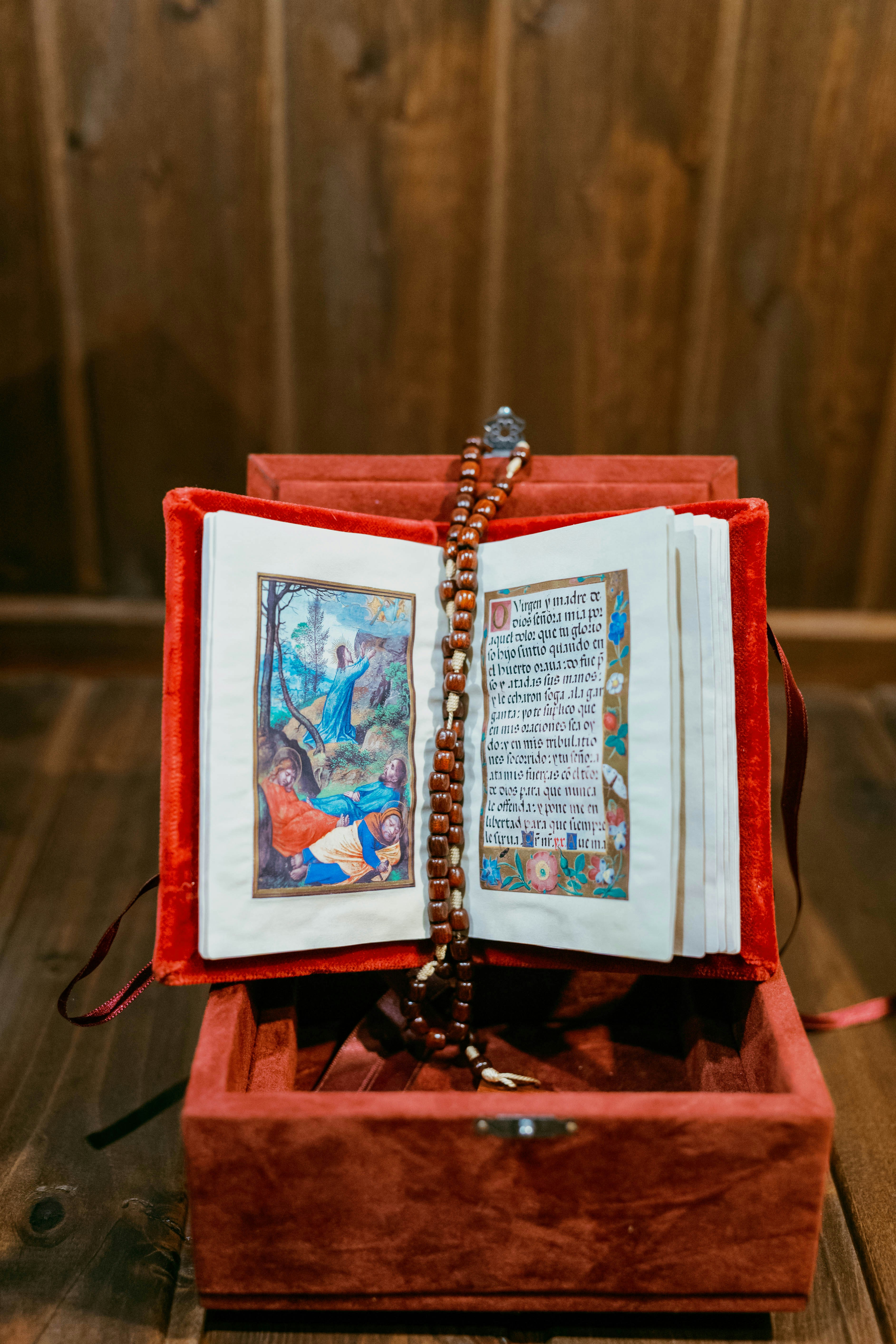 Open Pages, Silent Beads: A Sacred Keepsake in Velvet Light