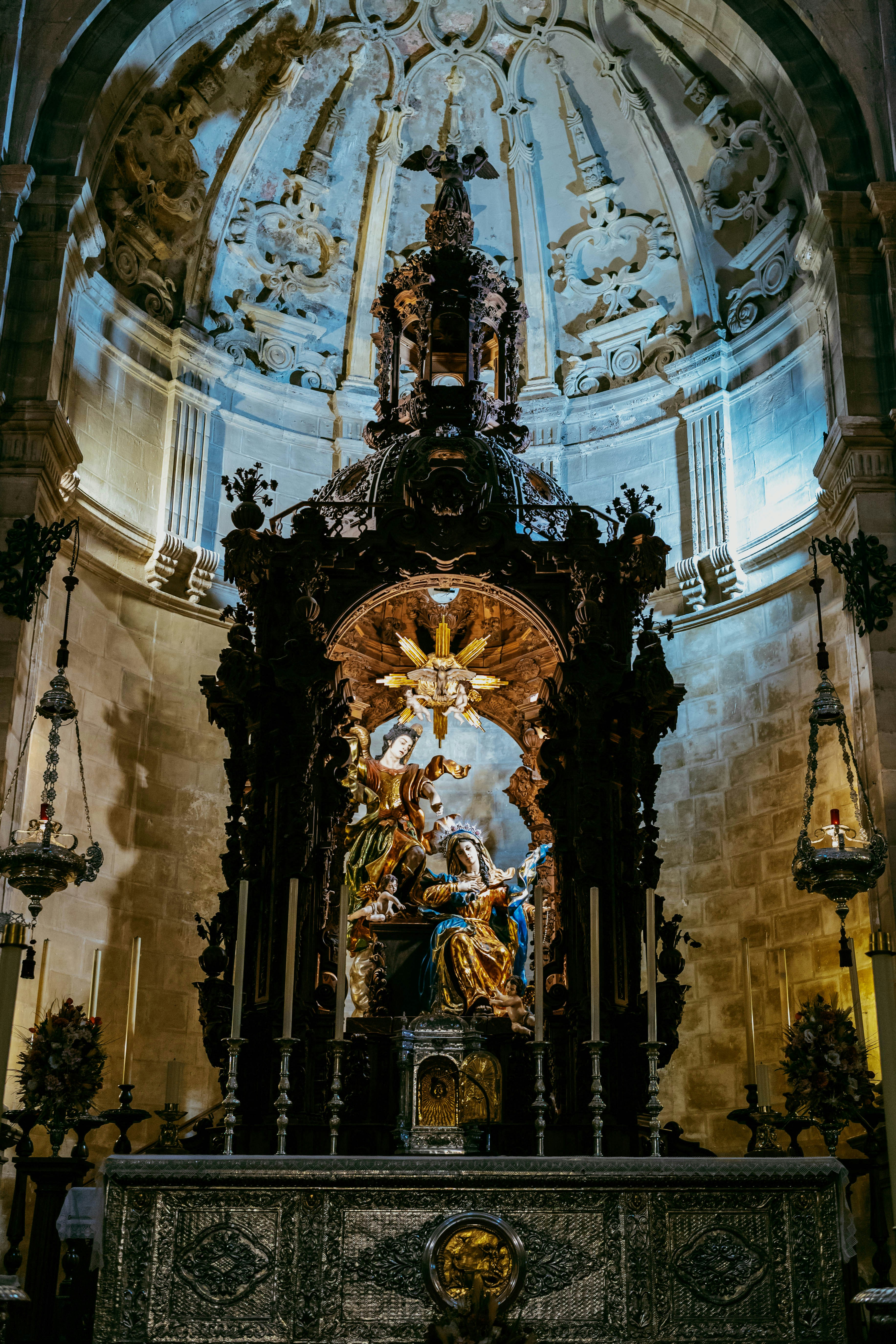 Ornate Shrine of the Holy Choir bathed in sculpted shadows