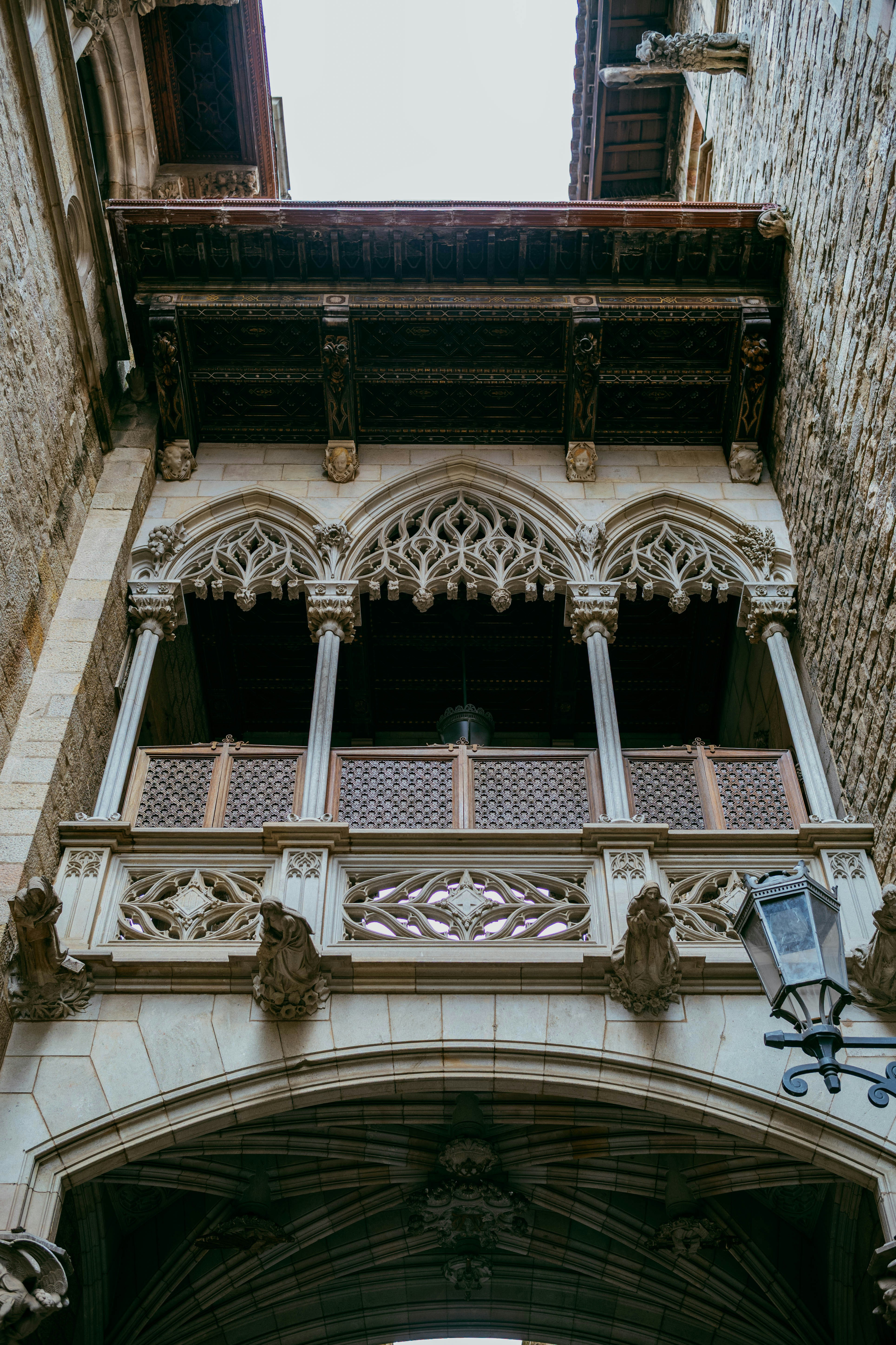 Ornate Gothic Balcony Framing an Archway