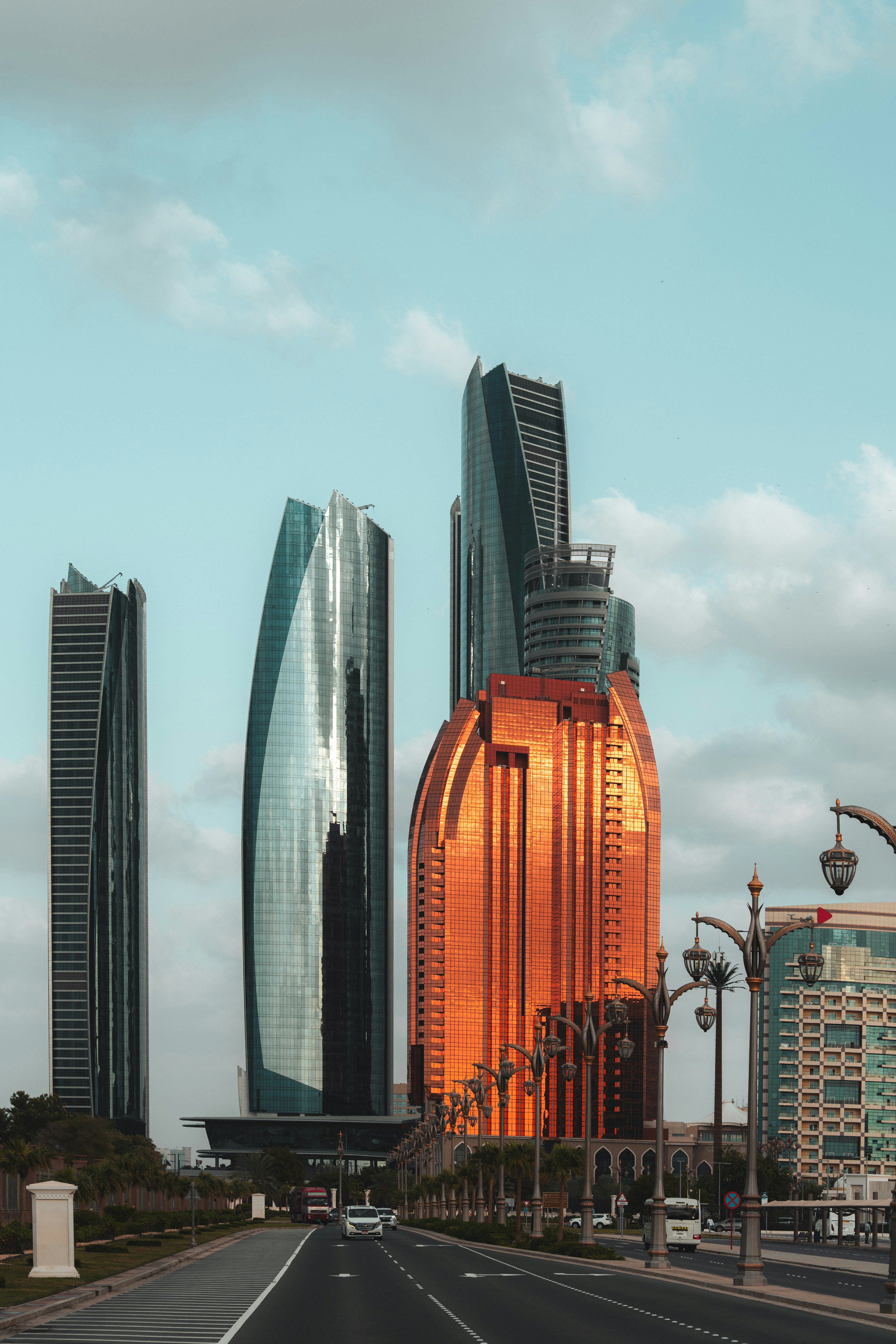 Sunlit Skyscrapers: A Golden Hour Drive Through a Modern Skyline