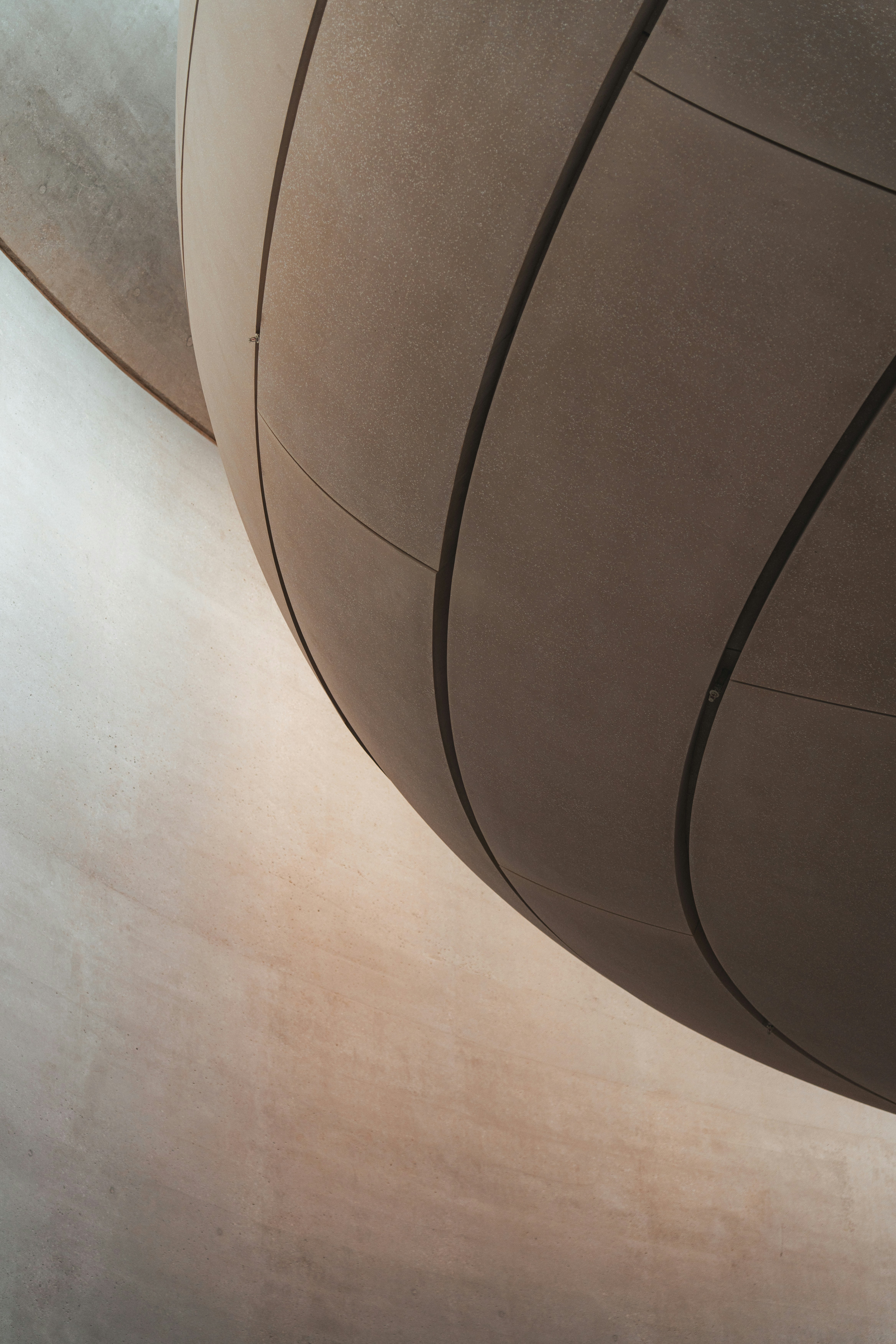 Curved Metal Threshold: Orbital Panels sculpting the museum light