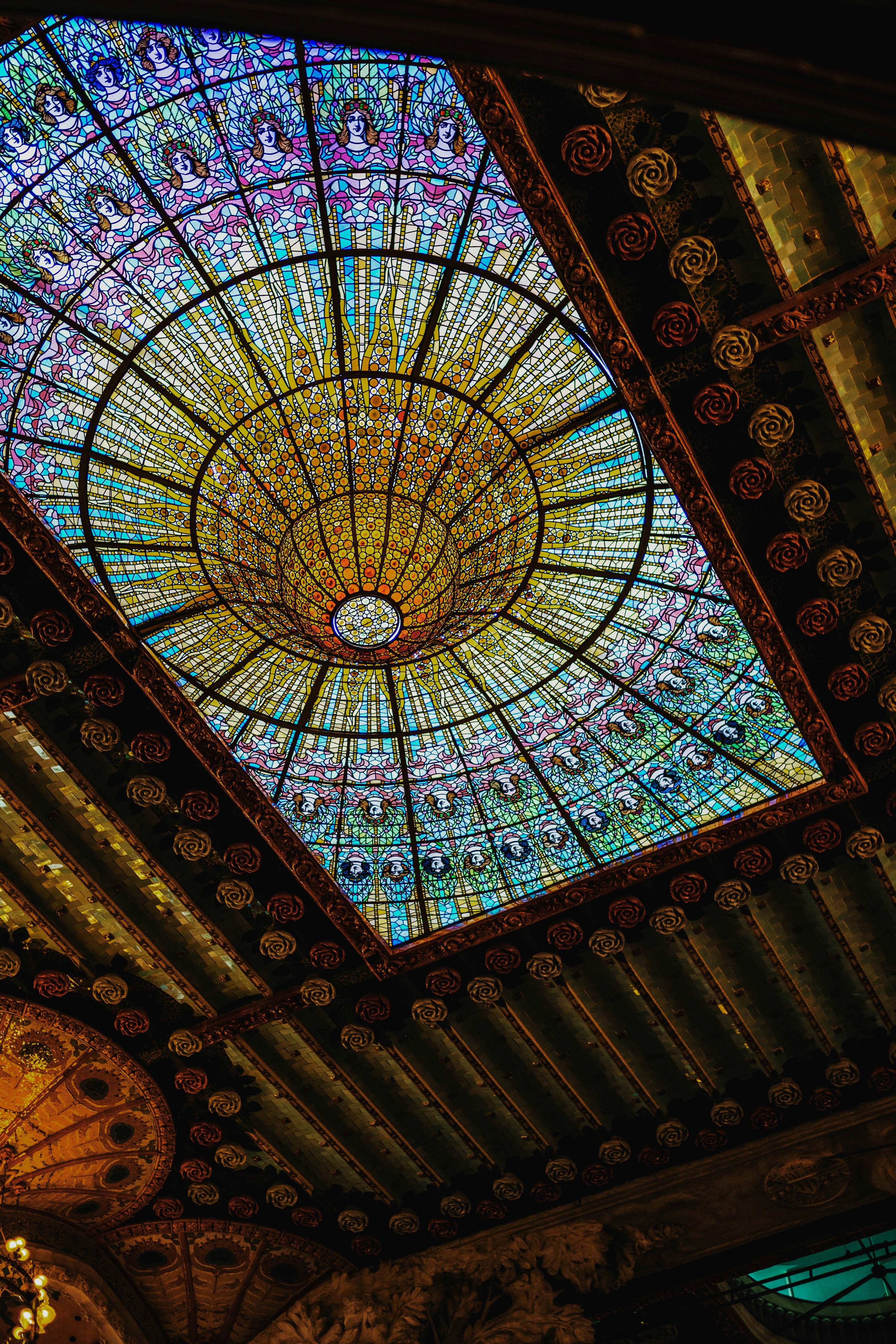 Stained Glass Halo: A Circular Ceiling of Light and Ornament