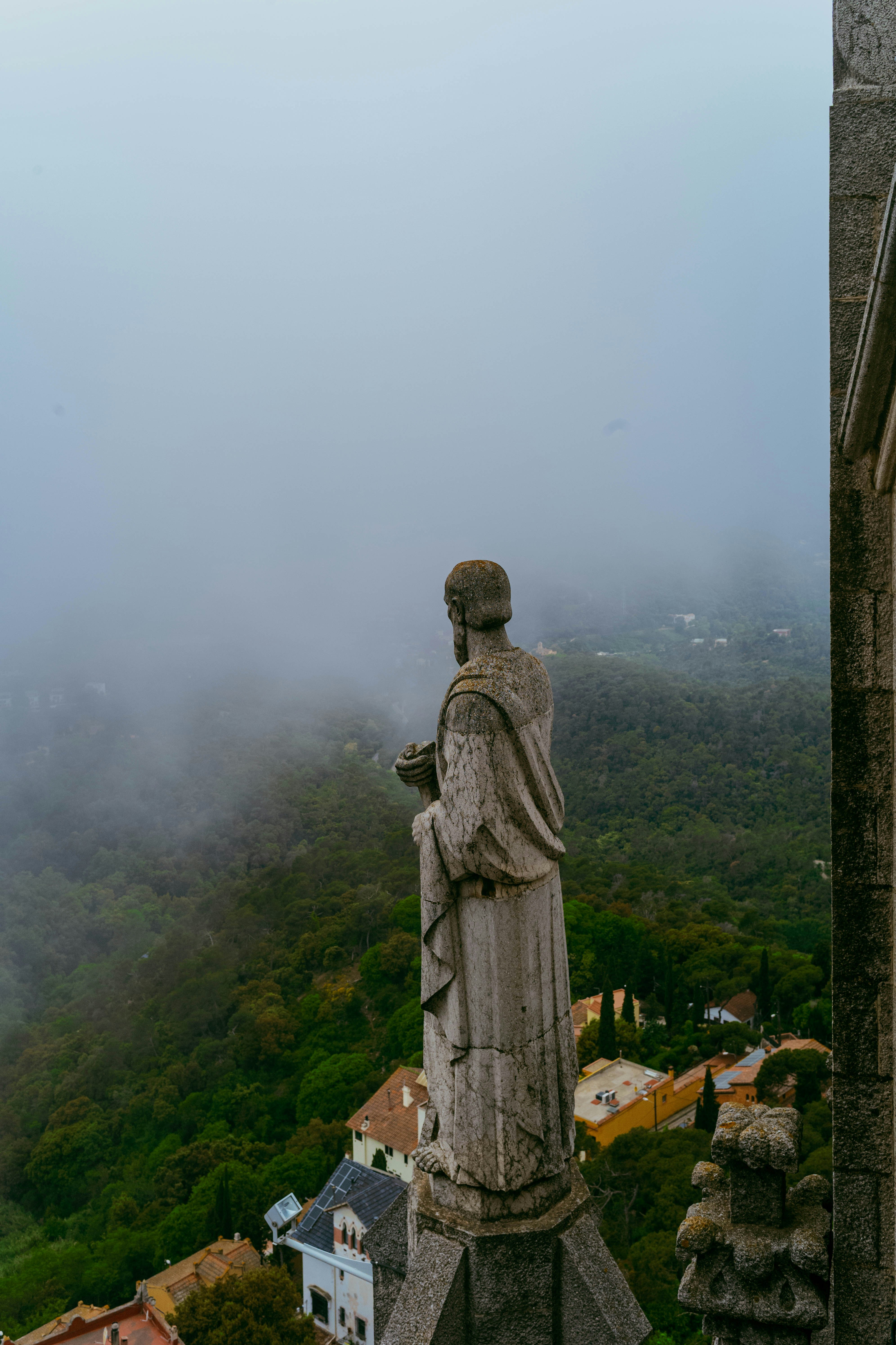 Stone Guardian Overlooked by Misty Valley