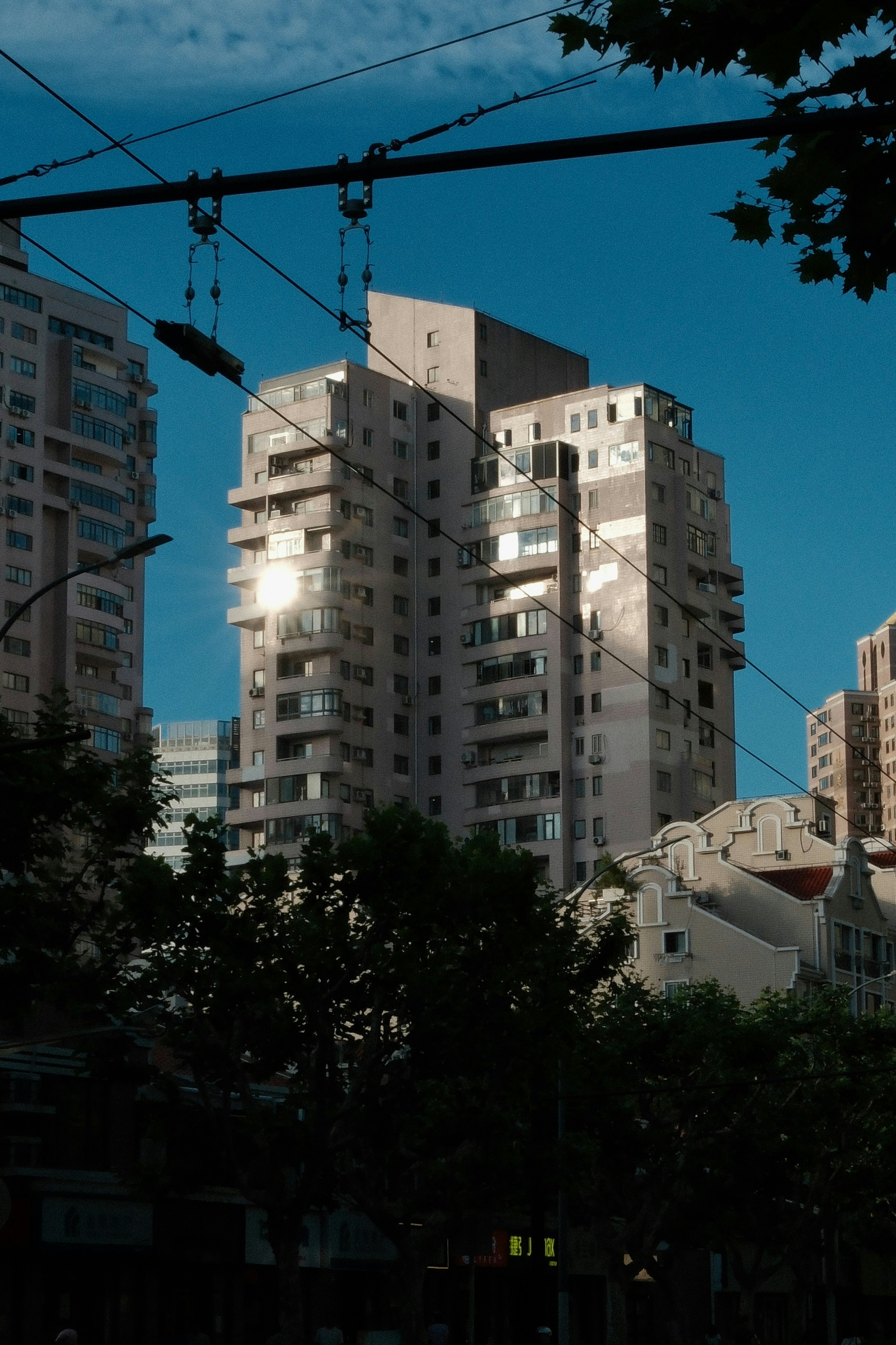 Sunlit Tower Amid Urban Weave