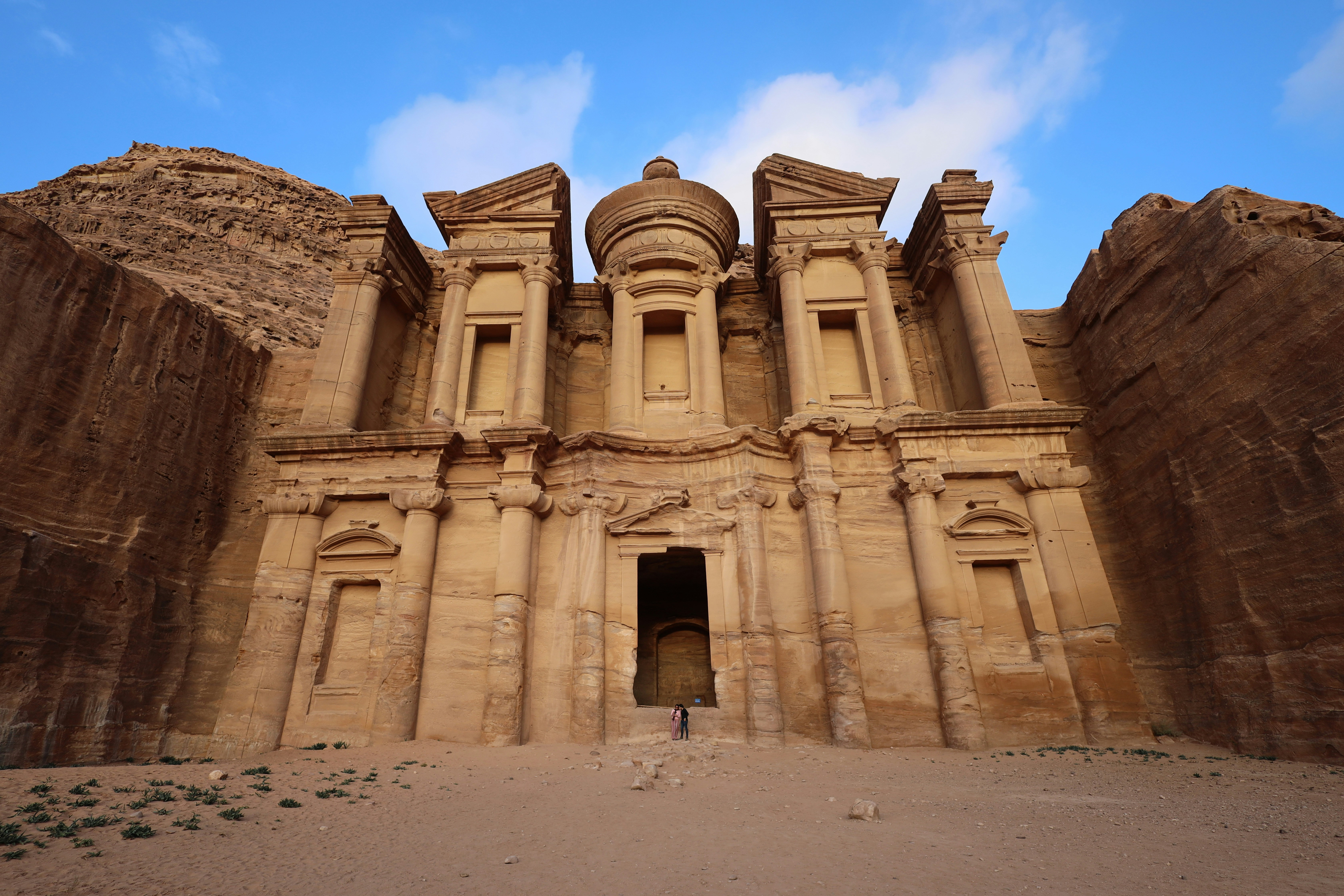 Stonefront Facade of the Nabatean Temple Emerging from Desert Sand