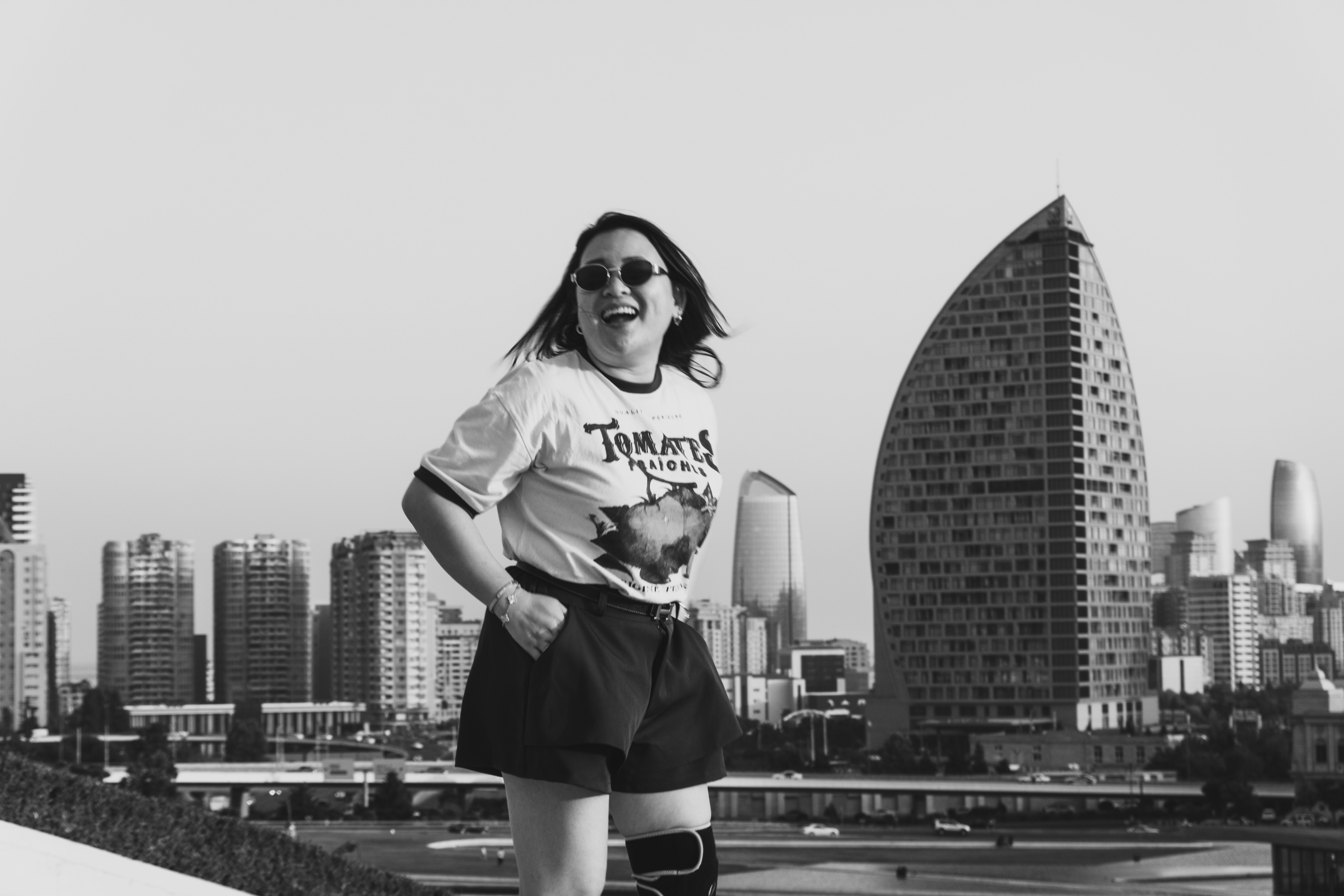 City Smile: Central Heroine in Urban Grayscale