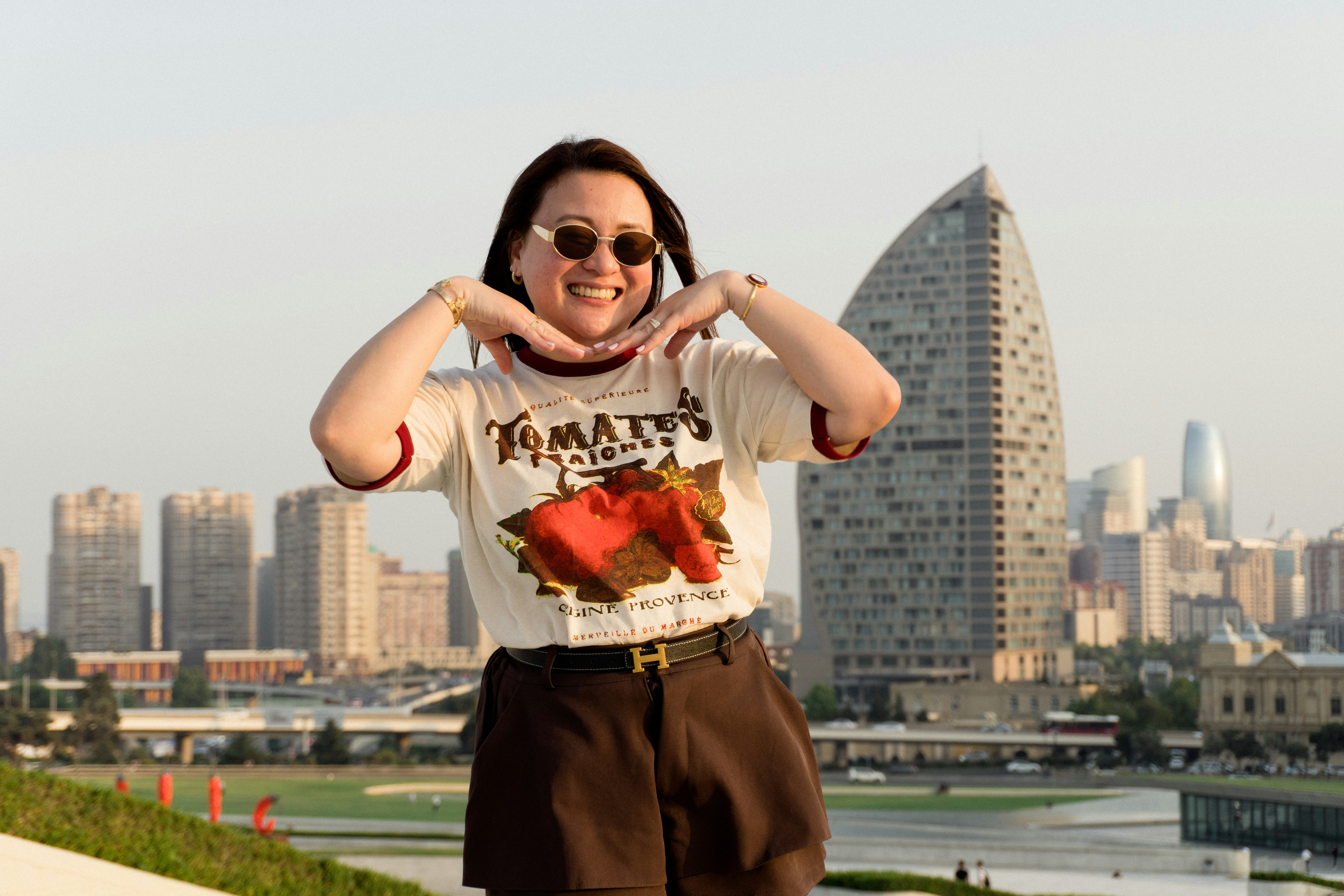 Cheerful Pose at the Cityscape