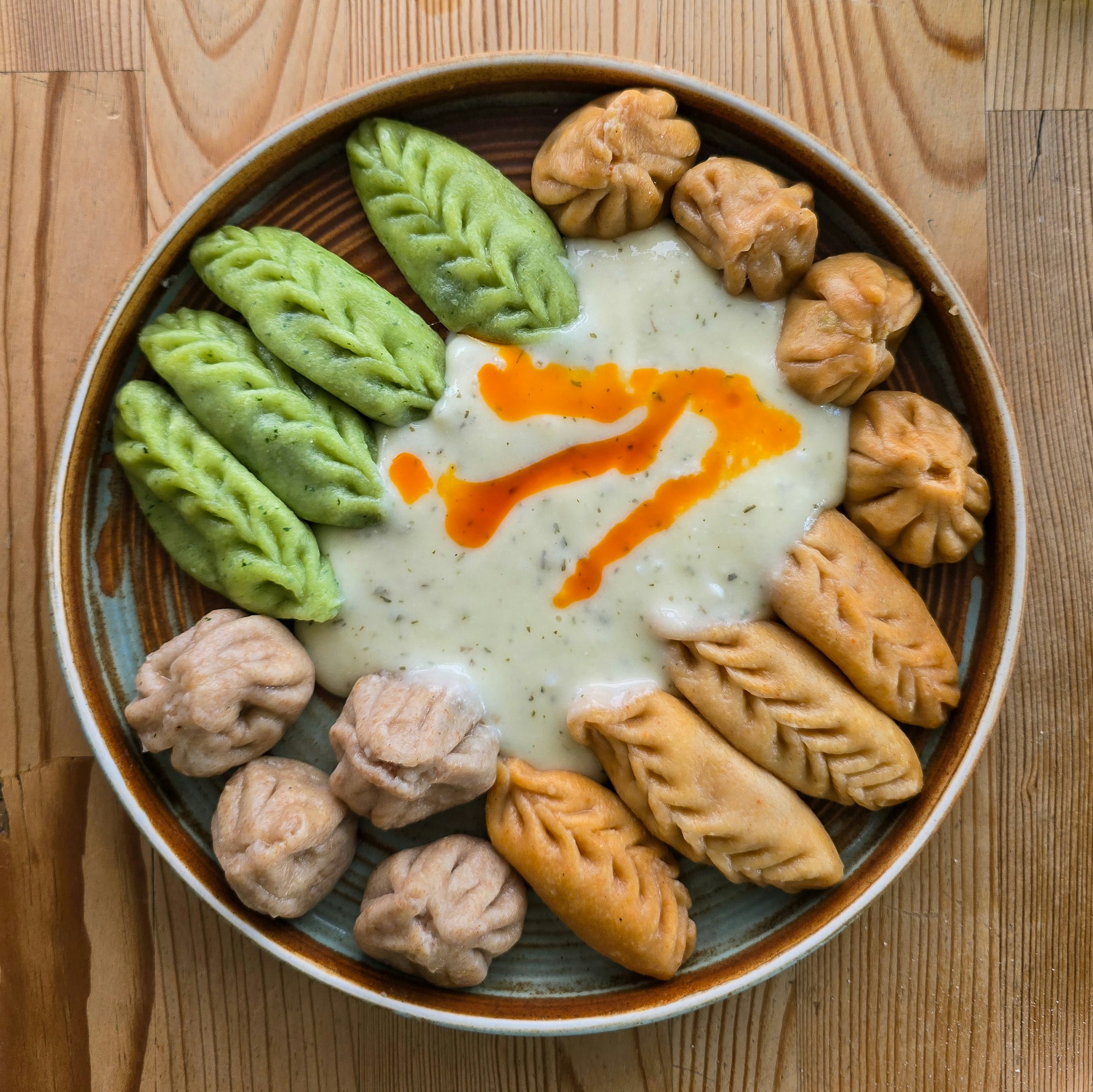 Rainbow Dumplings with Creamy Dipping Sauce