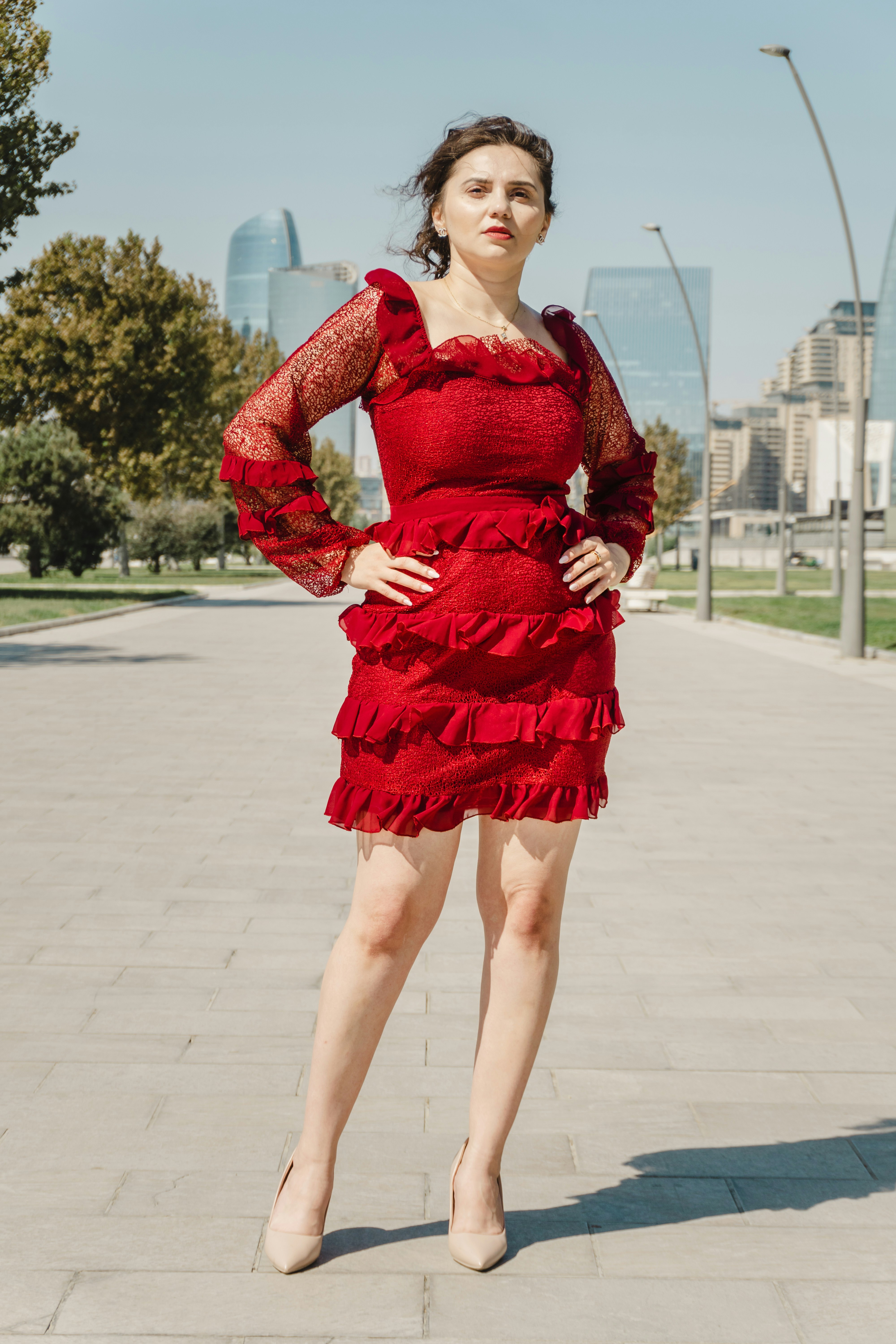Red Serenade in an Urban Avenue