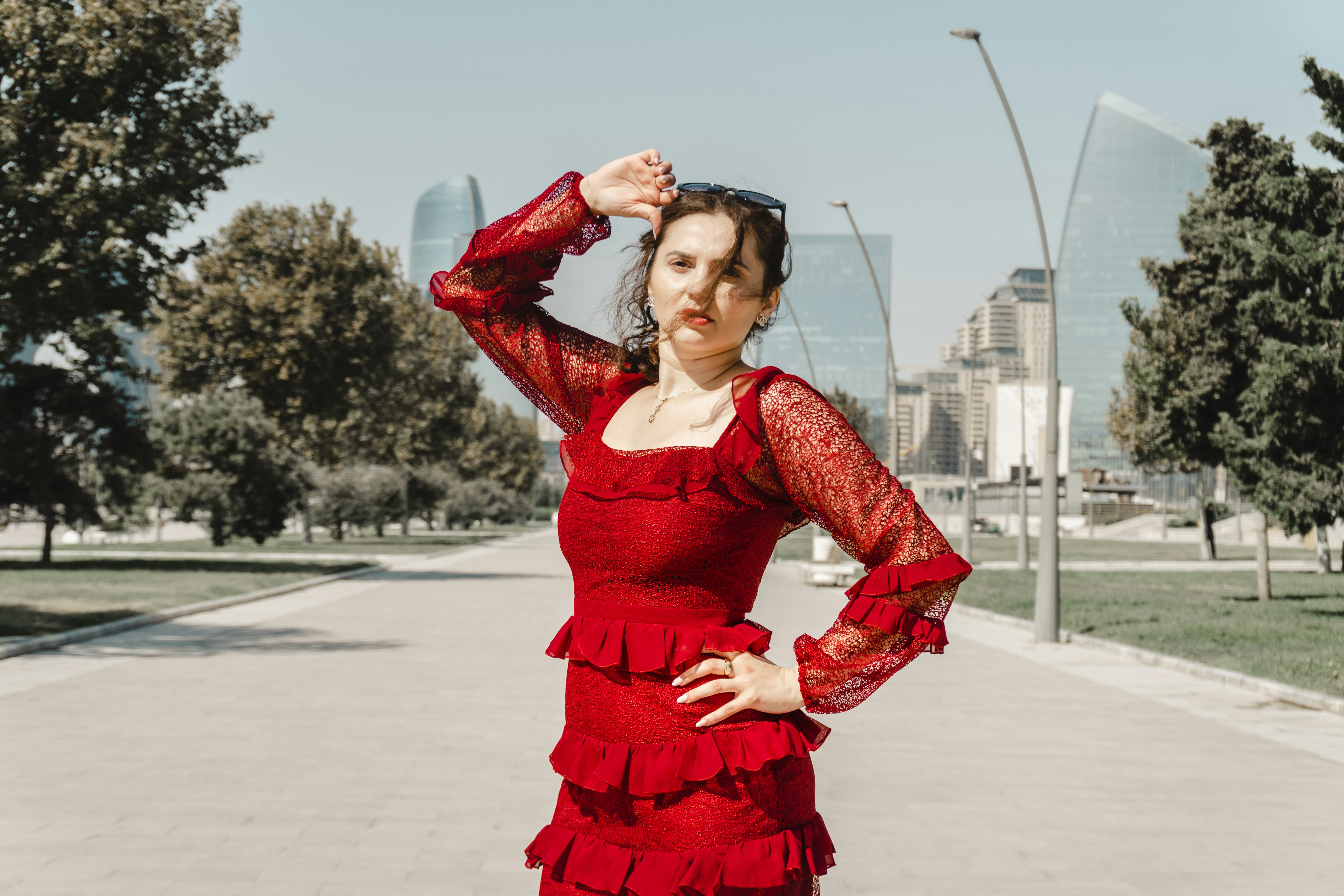 Red Dress in an Urban Lightscape