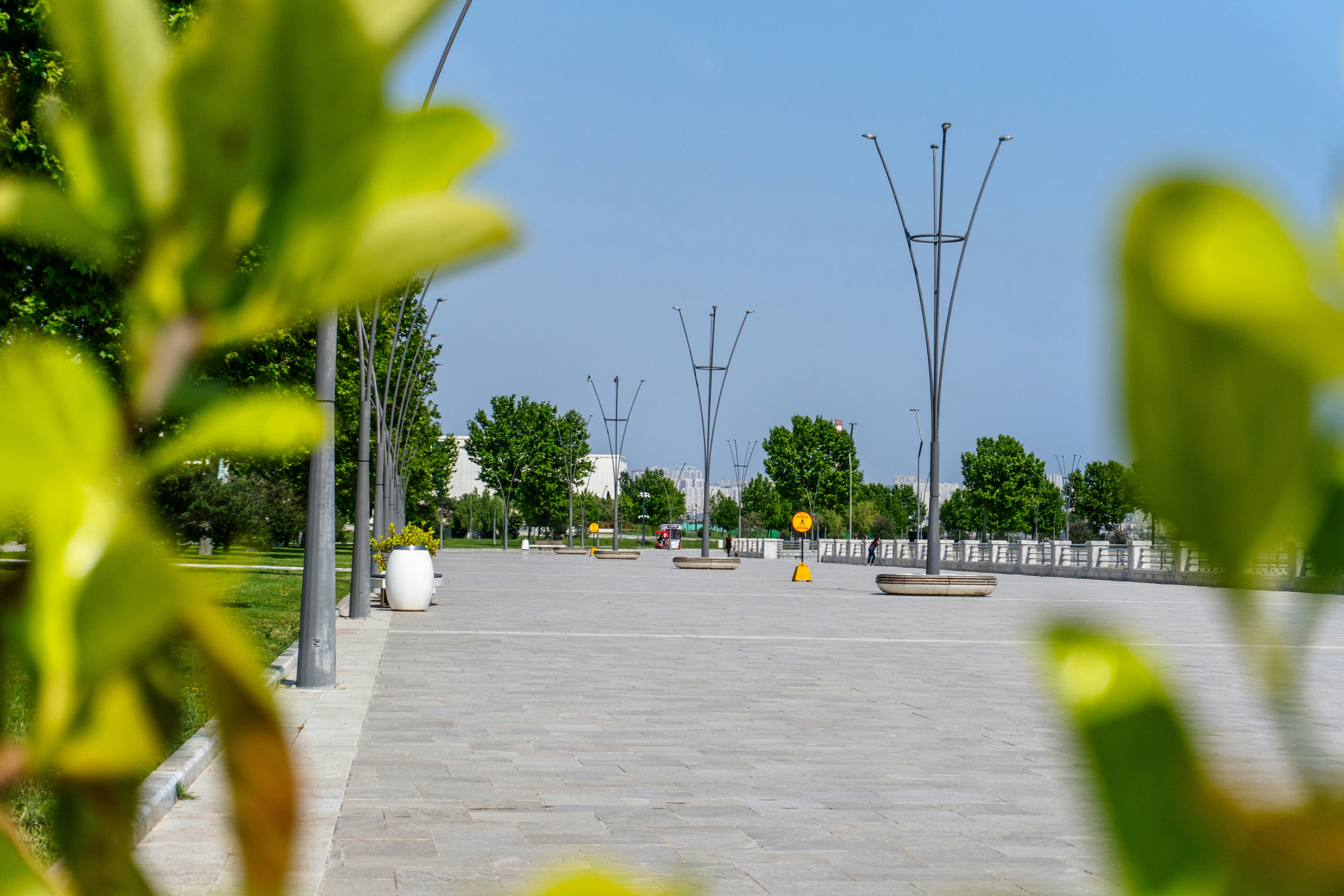 Grid Walk at Dusk: A Quiet Park’s Linear Path