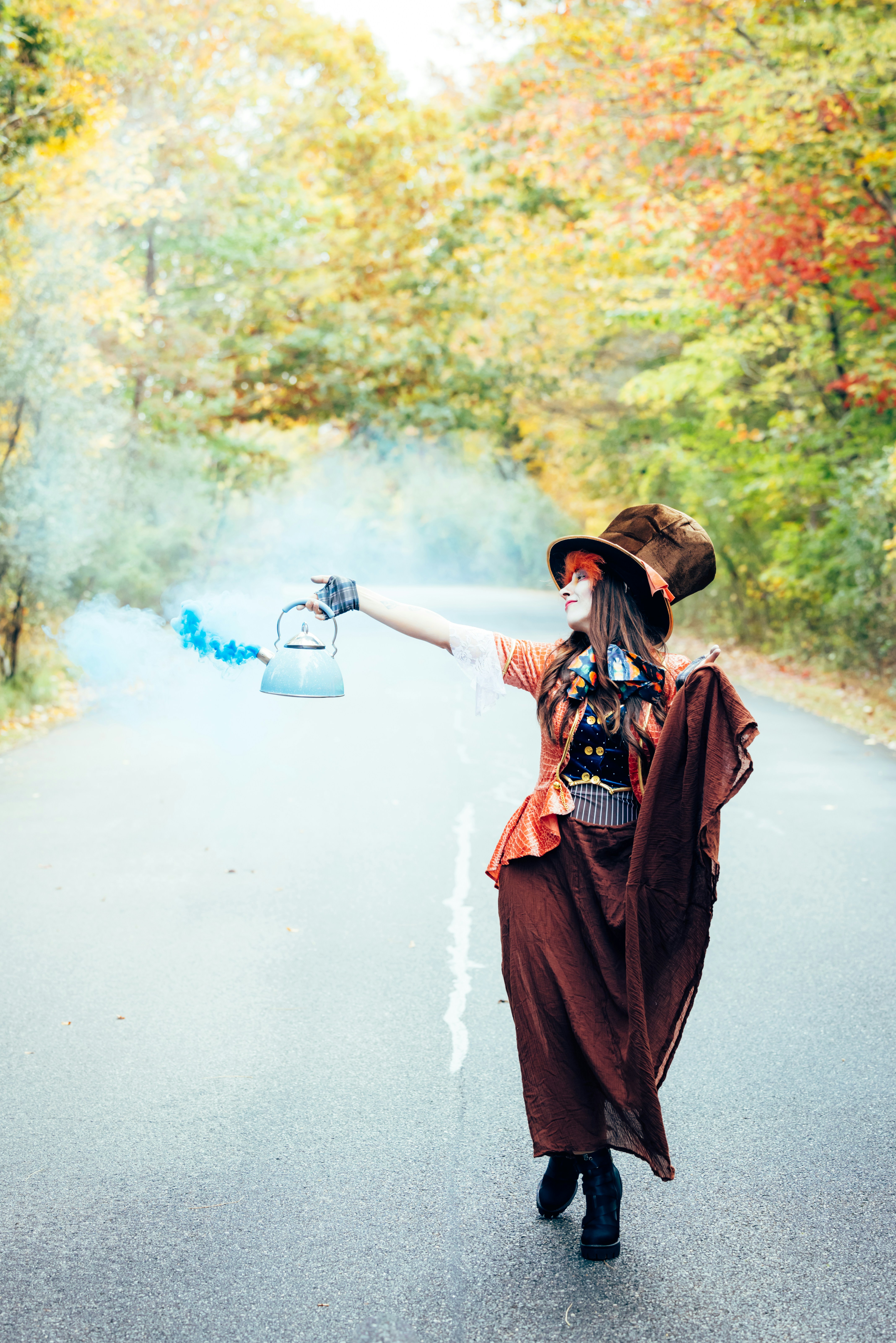 Autumn Trail Aerial: A Wandering Steampunk Muse on the Smoke-Fog Road