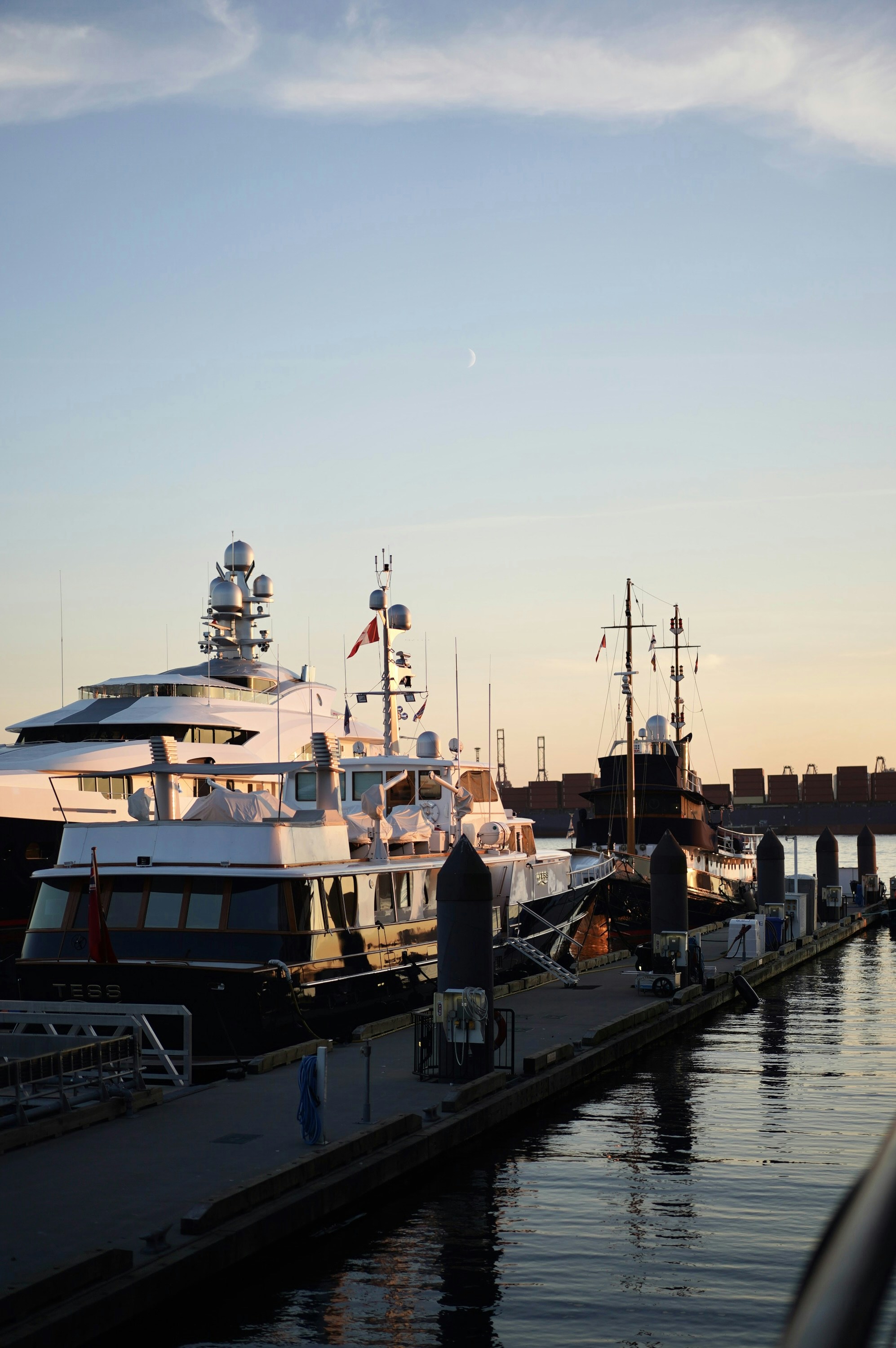 Marina at Dusk: Luxury Boats Rest Along the Quiet Pier