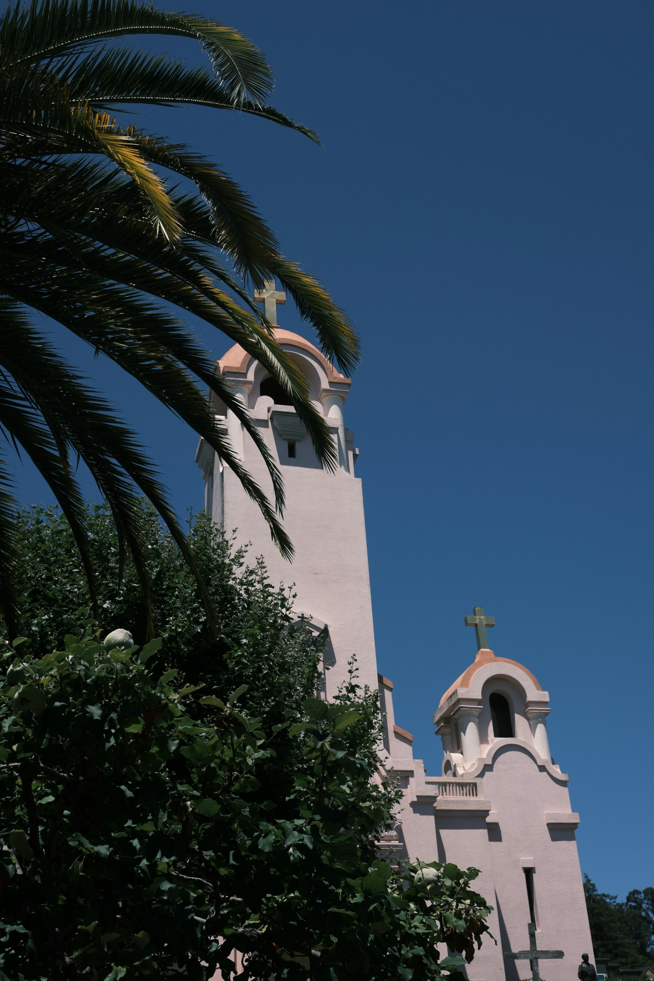 Southwestern Church Spire Under a Clear Blue Sky