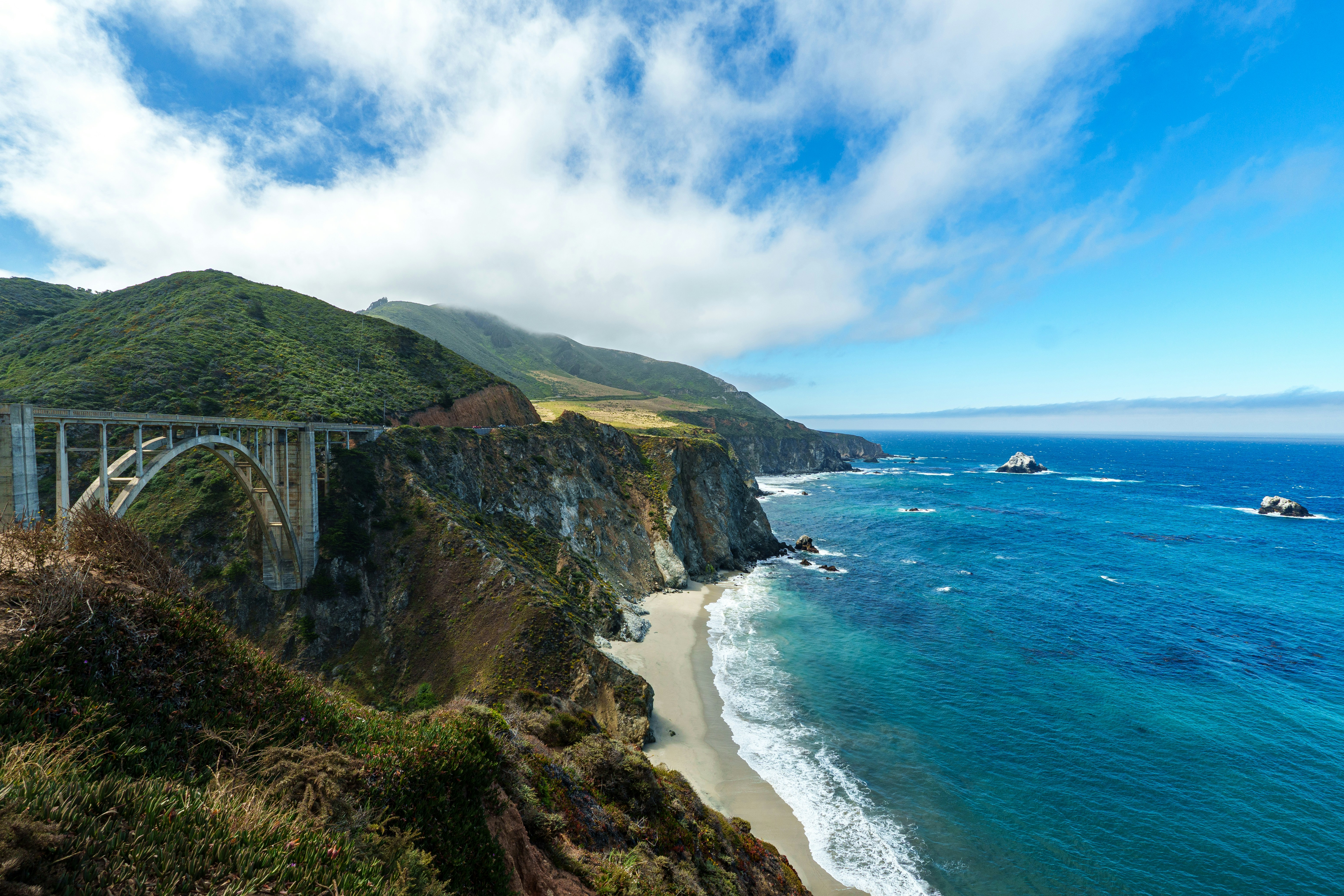 Sea Cliff Highway: A Coastal Bridge Snaking Over Verdant Bluffs