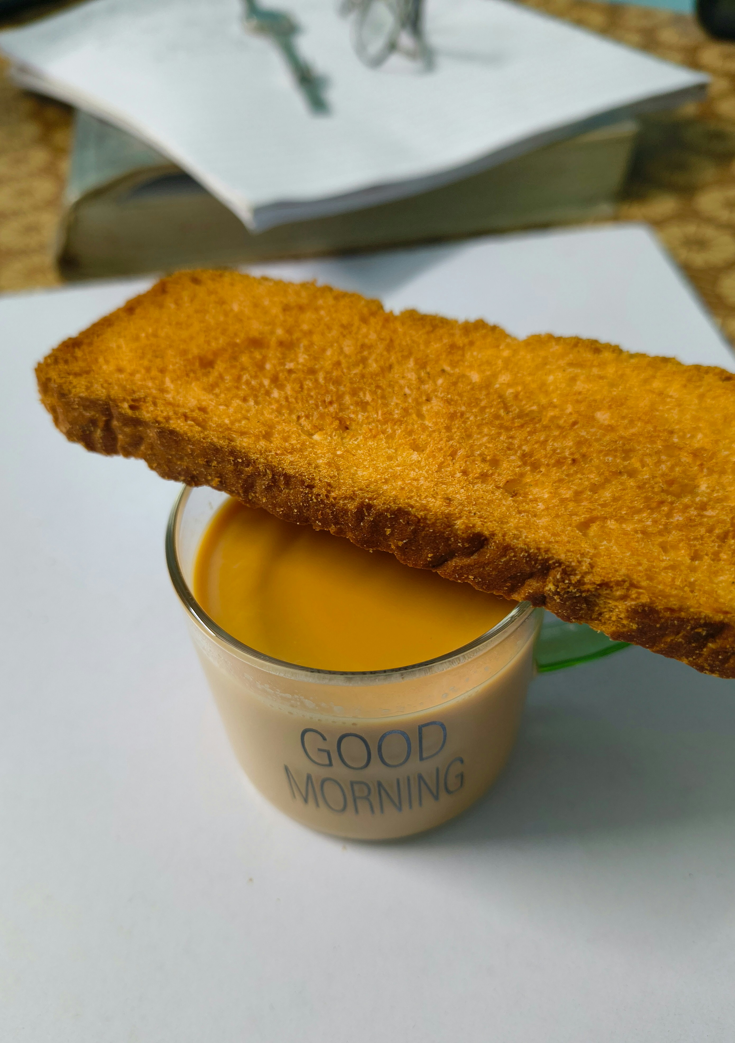 Morning Snack Over Deck: A Crunchy Toast and Creamy Coffee Moment
