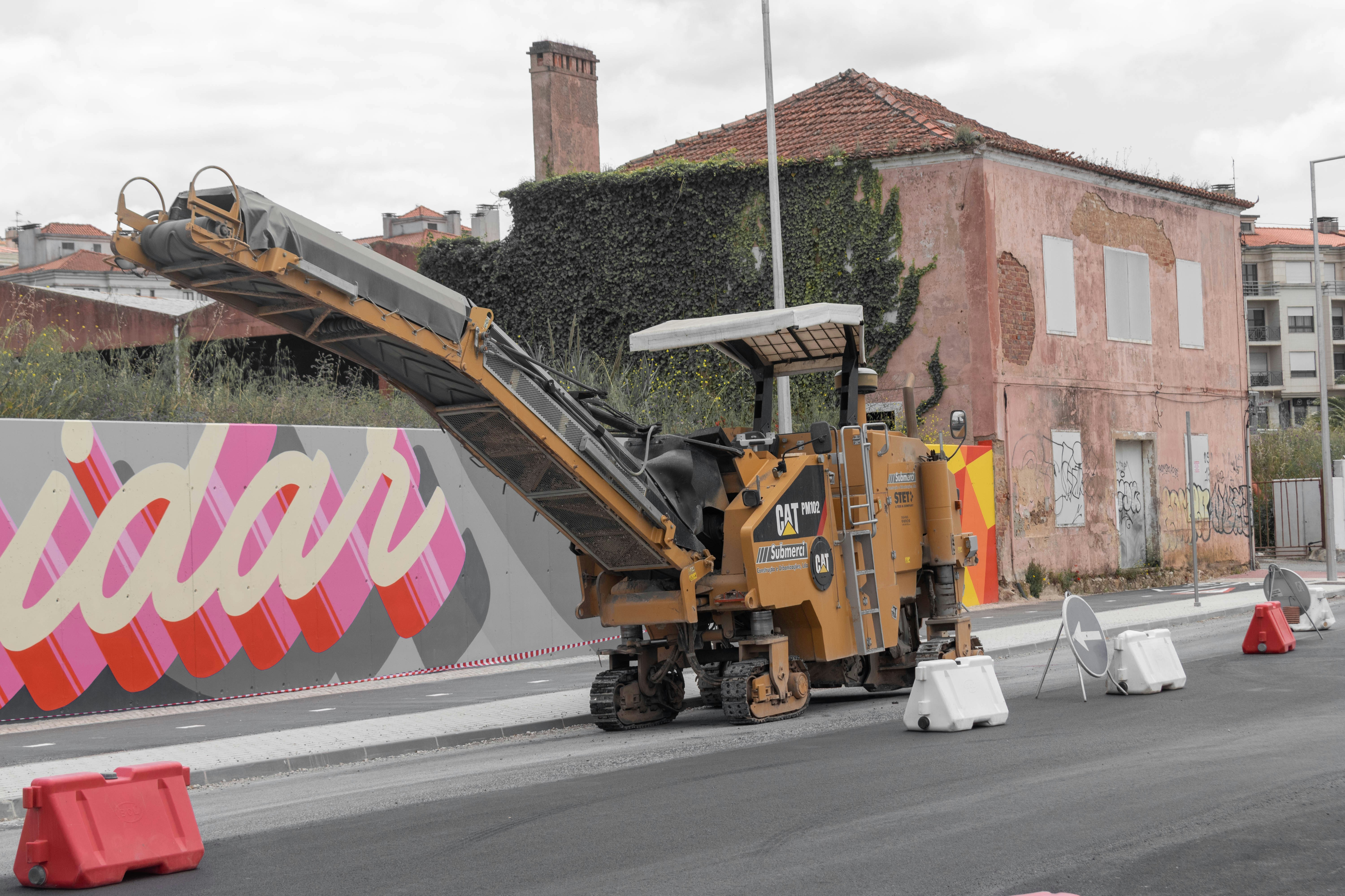 Street Renovation Machinery at a Quiet Urban Block