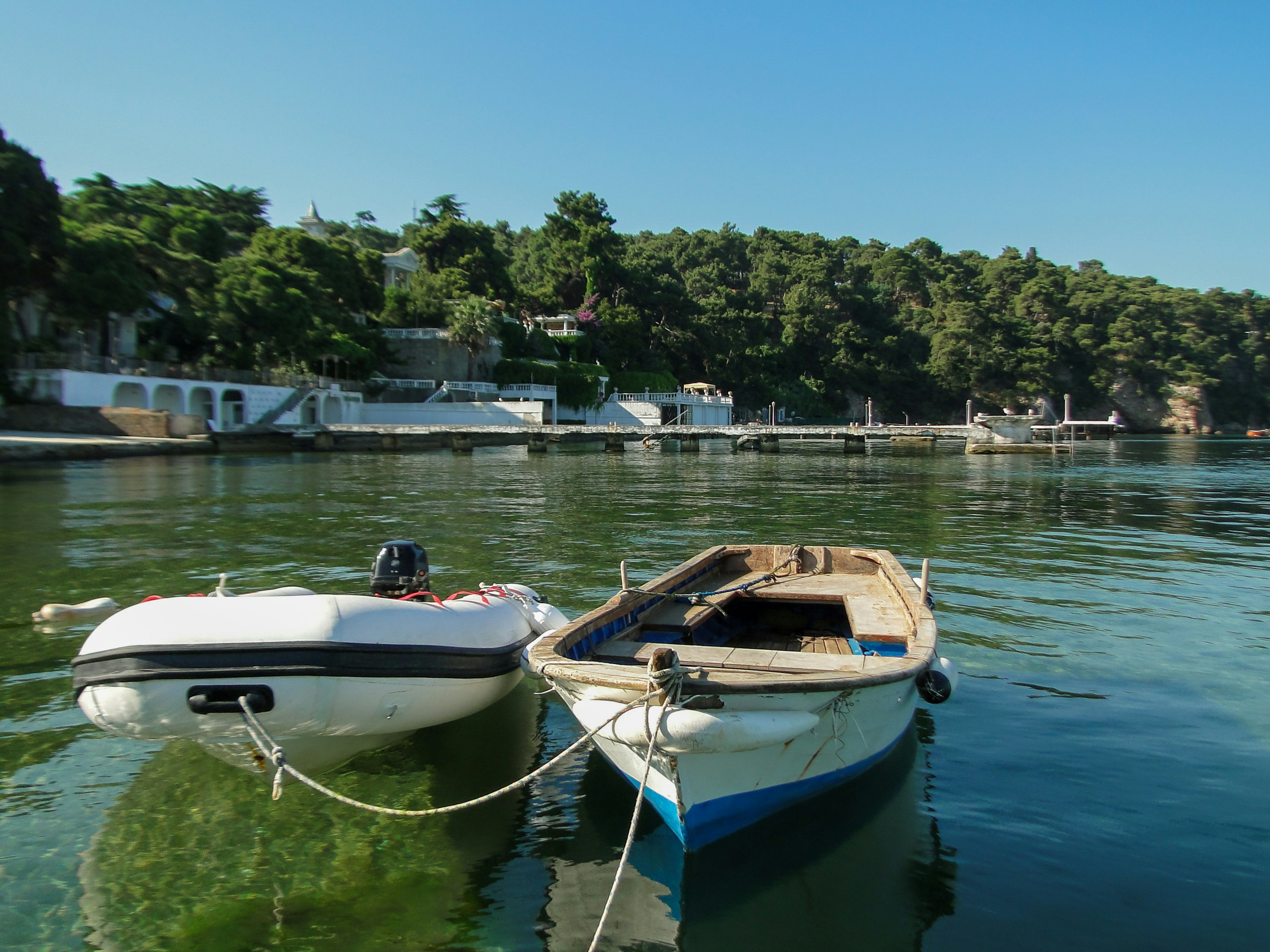 Two Boats Tethered at a Calm Coastal Slip