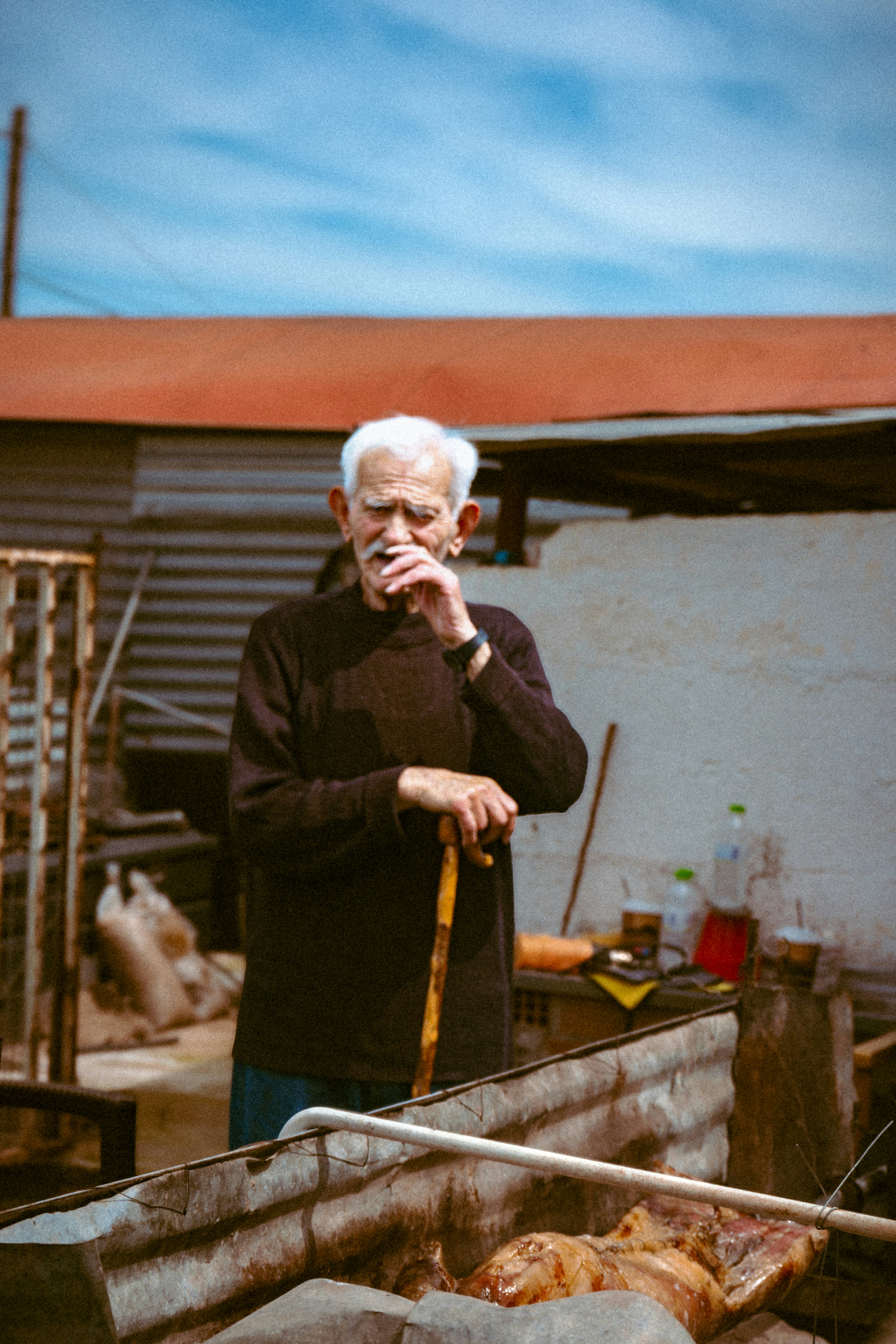 The Quiet Watcher by the Smoke-Cured Grill