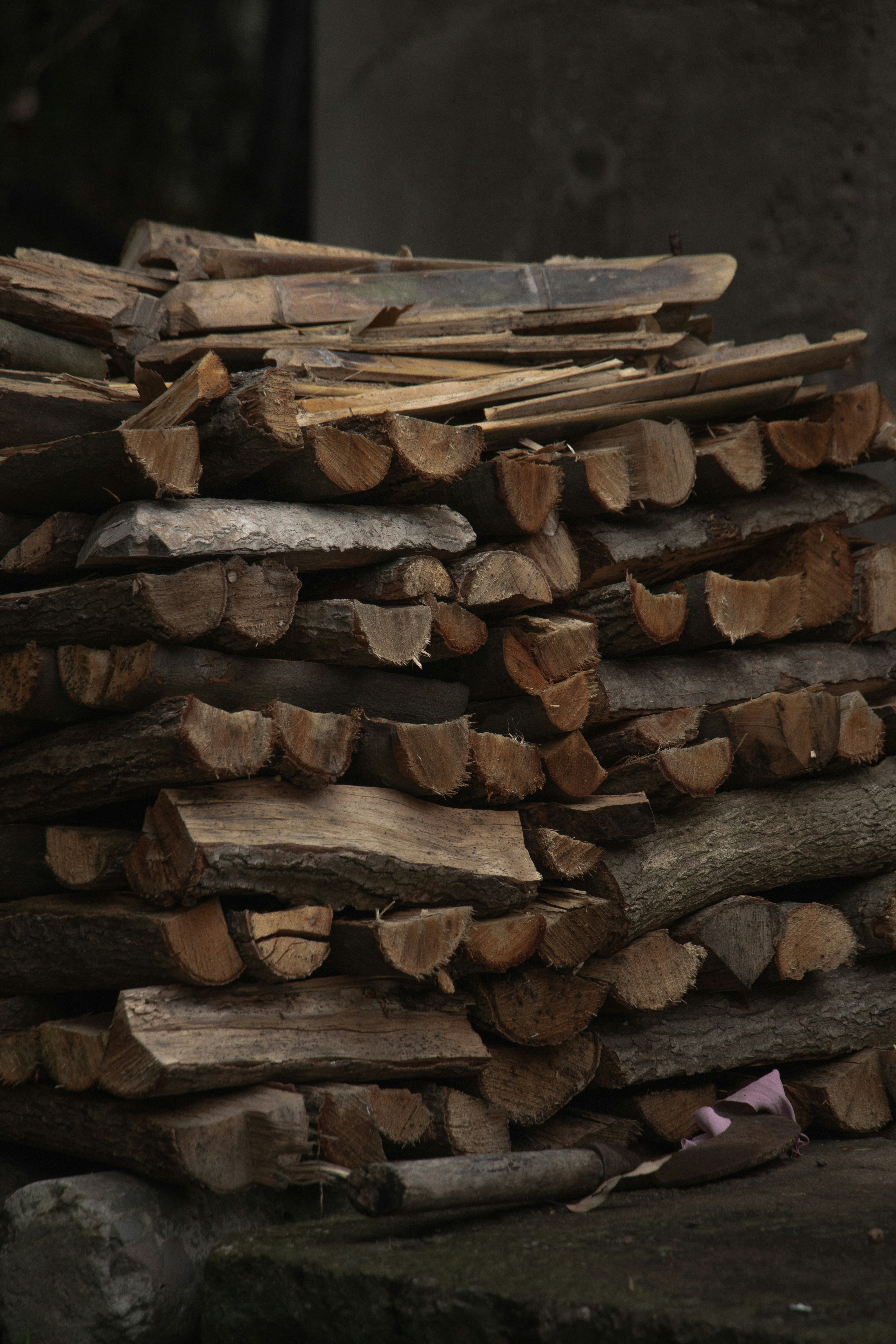 Layered Stacks of Weathered Firewood