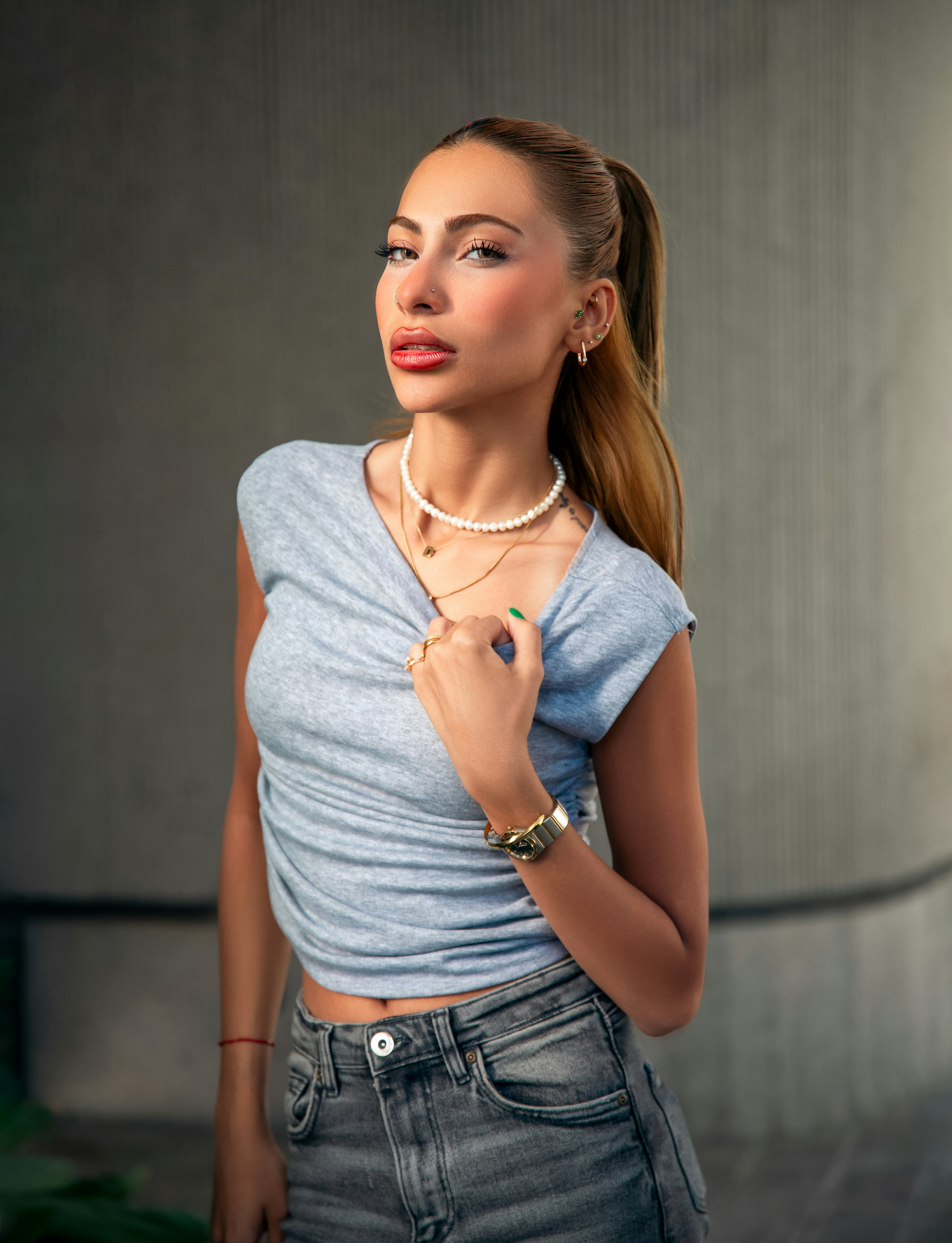 Grace Under Neon Light: A Portrait in Soft Focus and Steel Blue