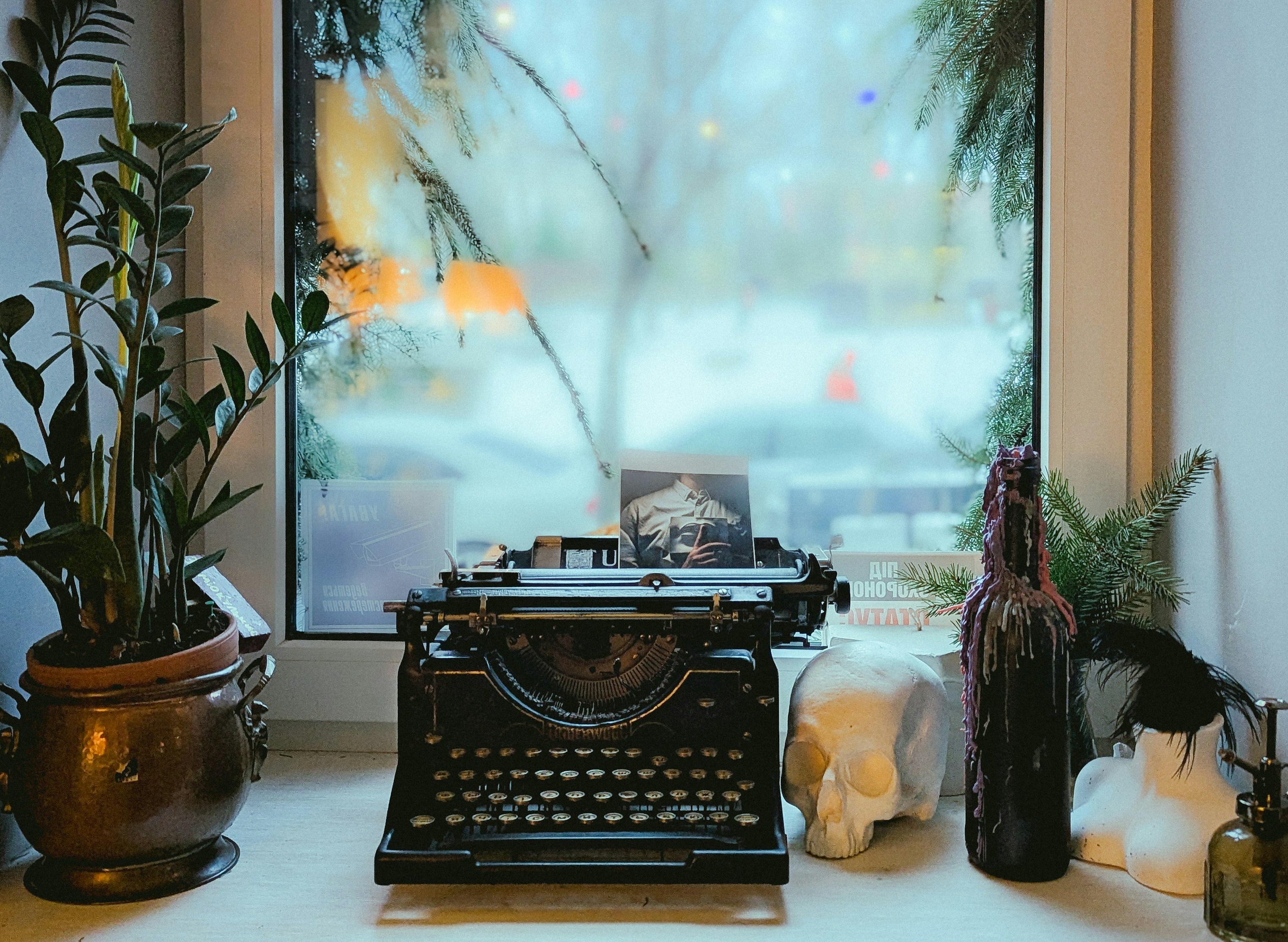 Typewriter Reverie: A Cozy Still Life by the Window