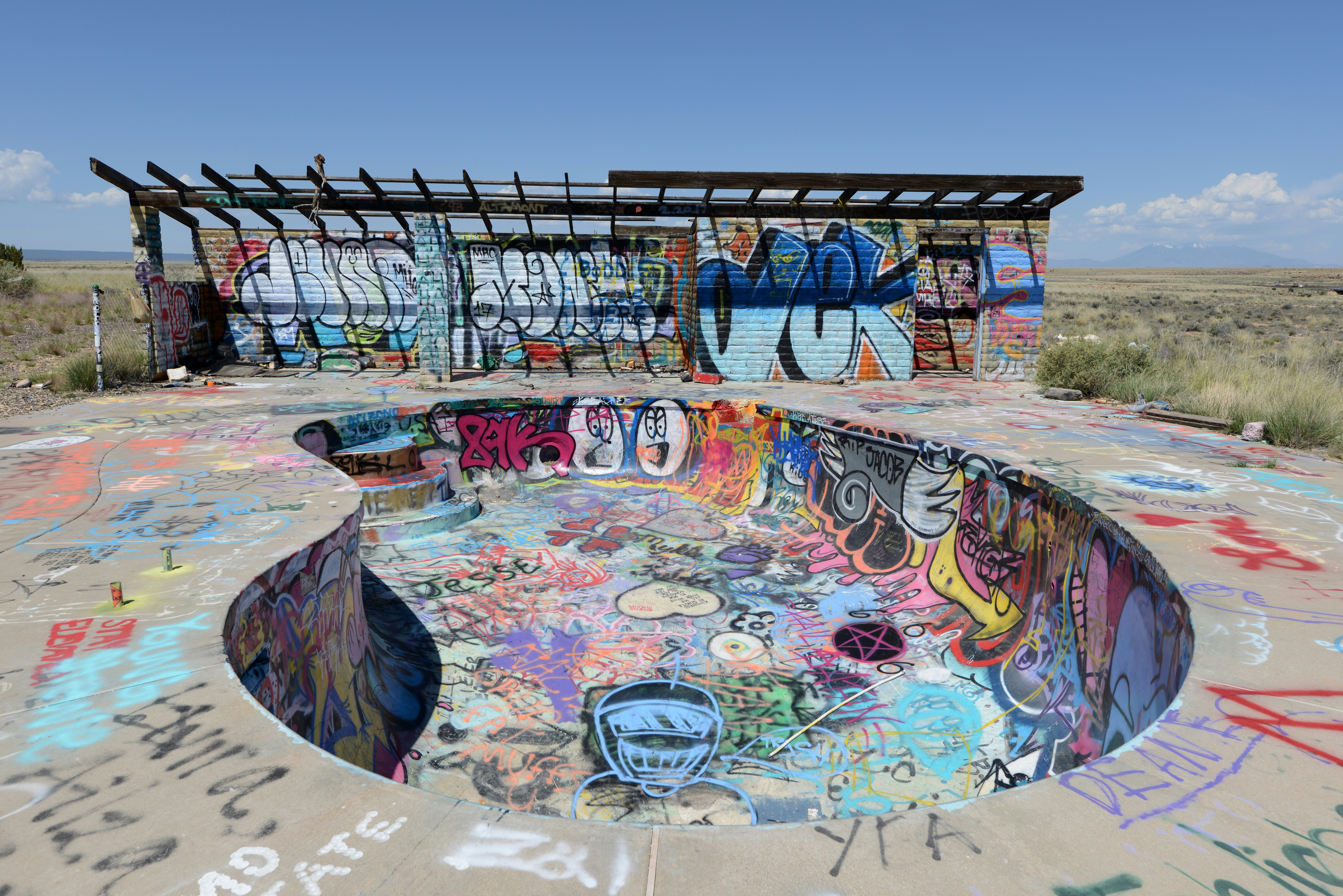 Graffitied Bowl of Color in Desert Sun