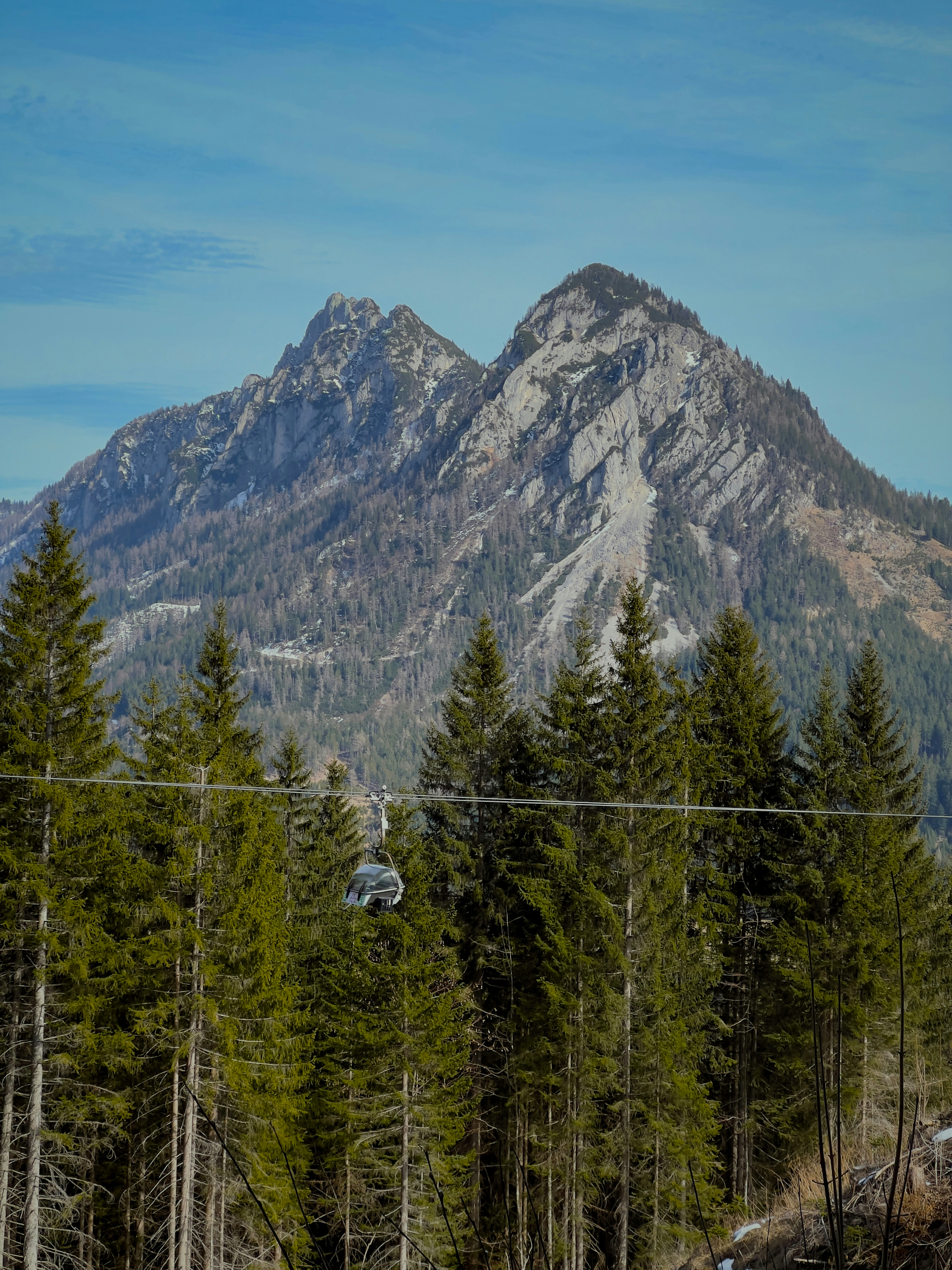Cable Car Ascent under Alpine Peaks