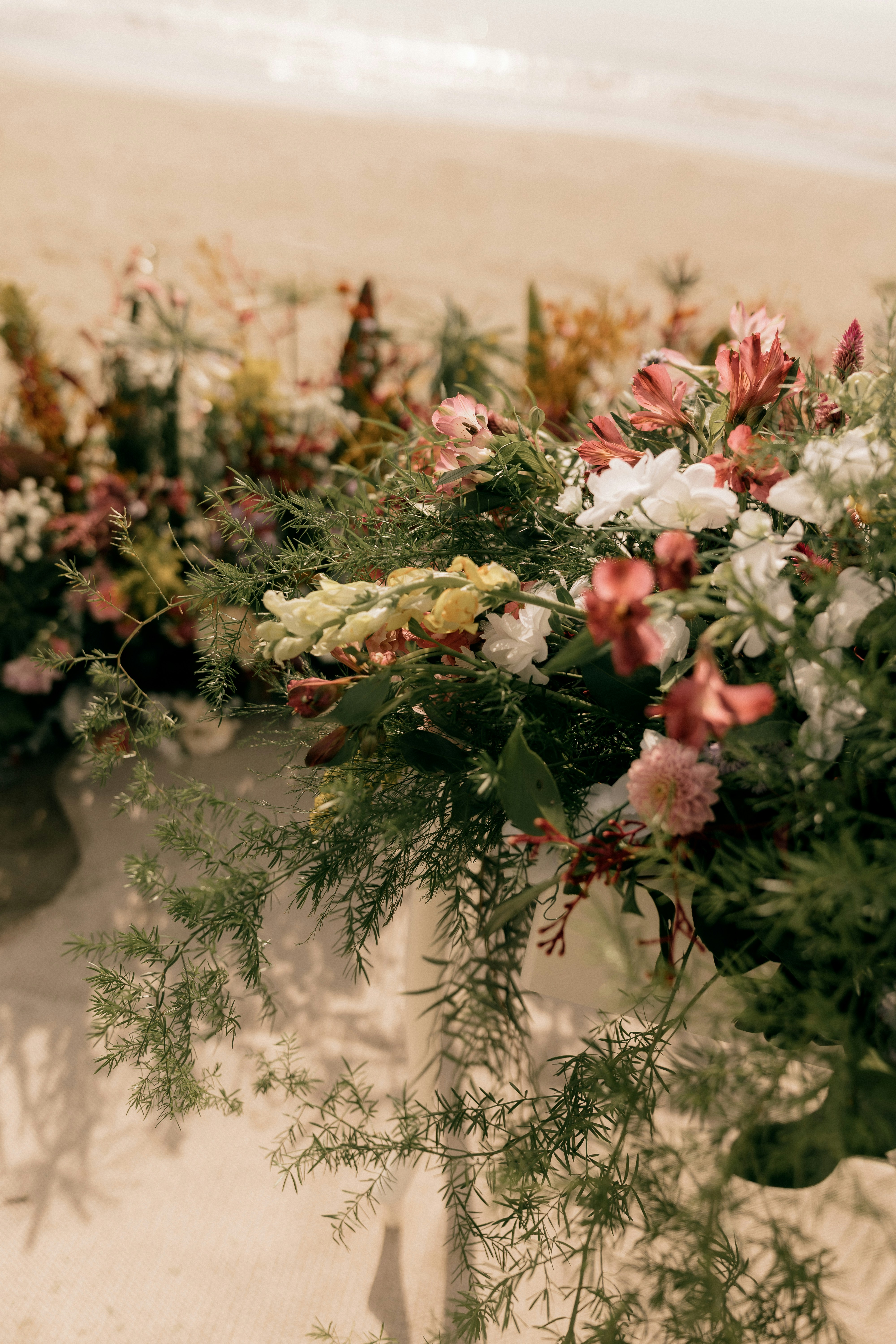 Bouquet Cascade of Spring Colors on a Beachy Backdrop
