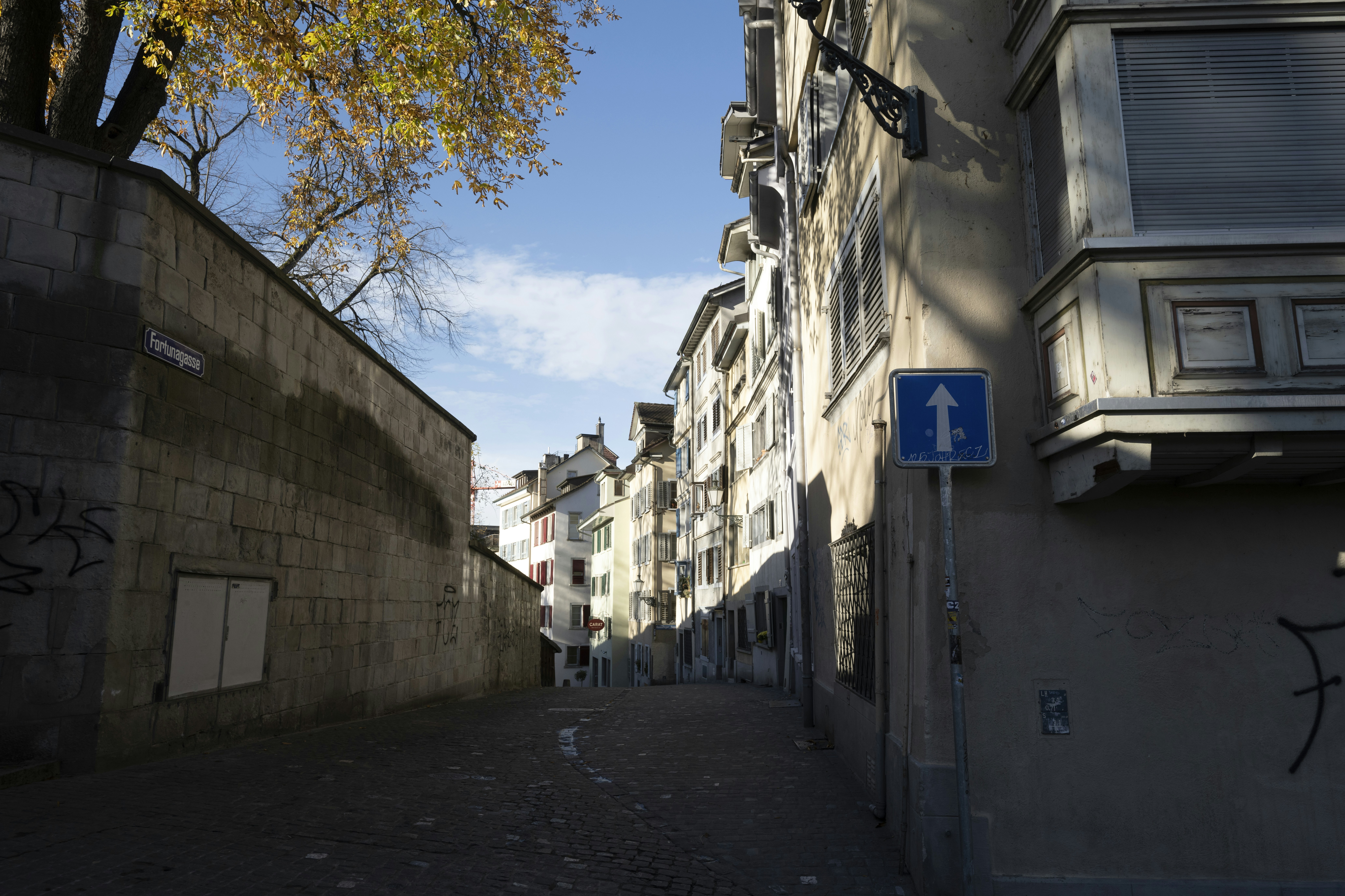 Narrow European Street Framed by Historic Facades
