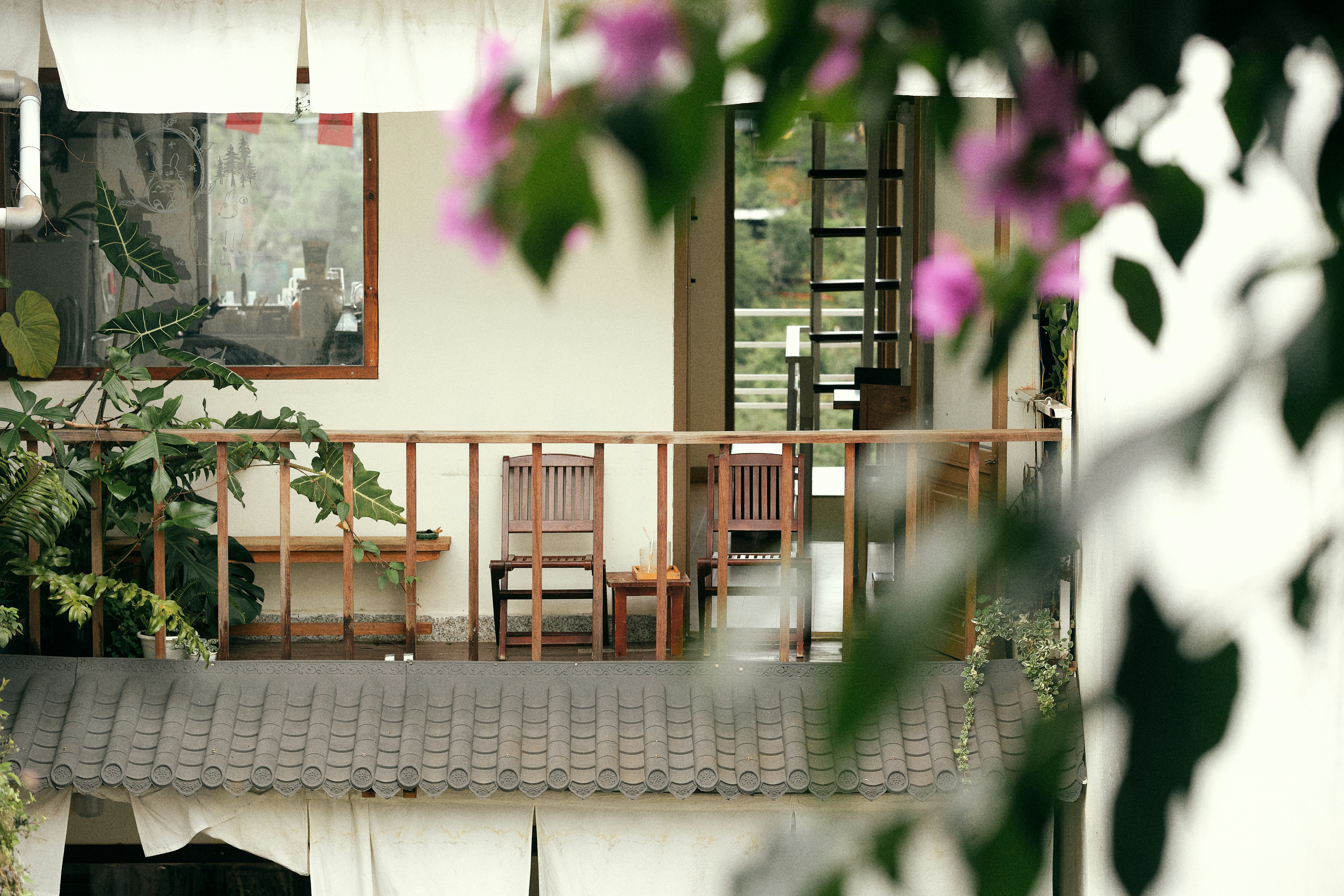 Balcony Corridor Through Framing Foliage